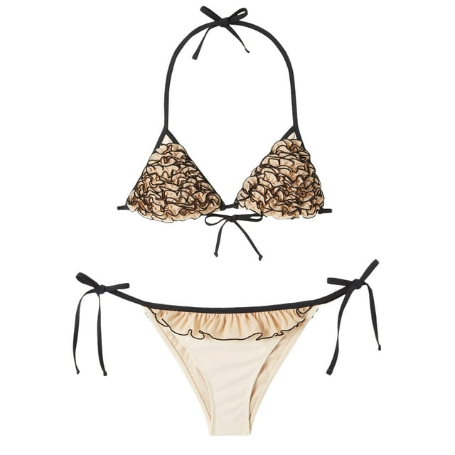 Relleciga Women's Light Apricot Ruffle Triangle Bikini Swimsuit String ...