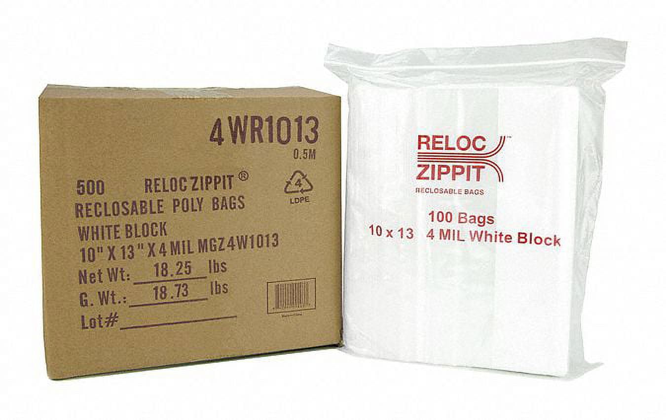 Reloc Zippit Reclosable Poly Bag,Zip Seal,PK500 4WR1013 - Walmart.com