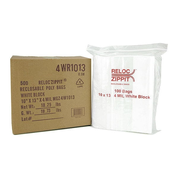 Reloc Zippit Reclosable Poly Bag,Zip Seal,PK500 4WR1013 - Walmart.com