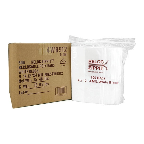 Reloc Zippit Reclosable Poly Bag,Zip Seal,PK500 4WR912 - Walmart.com
