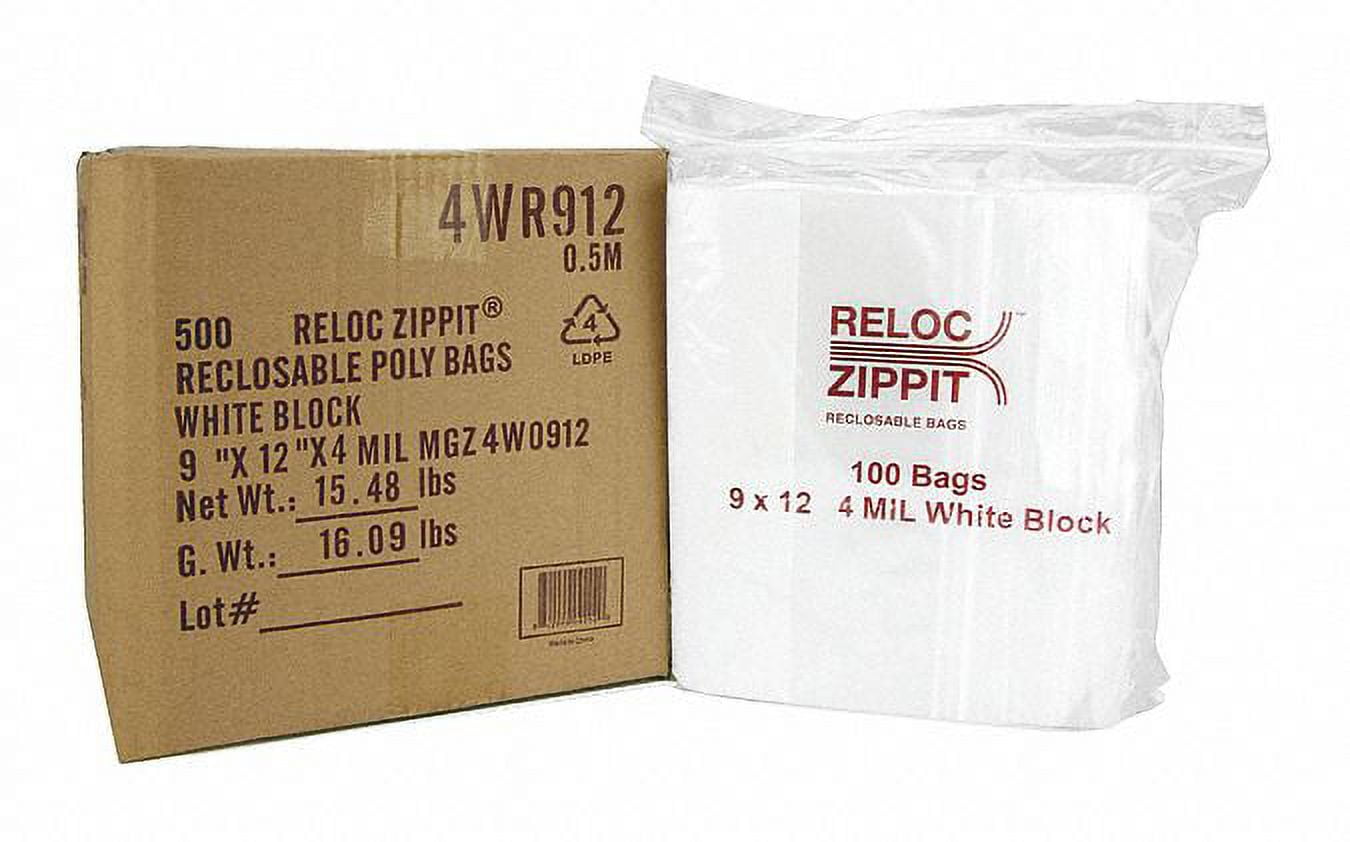 Reloc Zippit Reclosable Poly Bag,Zip Seal,PK500 4WR912 - Walmart.com
