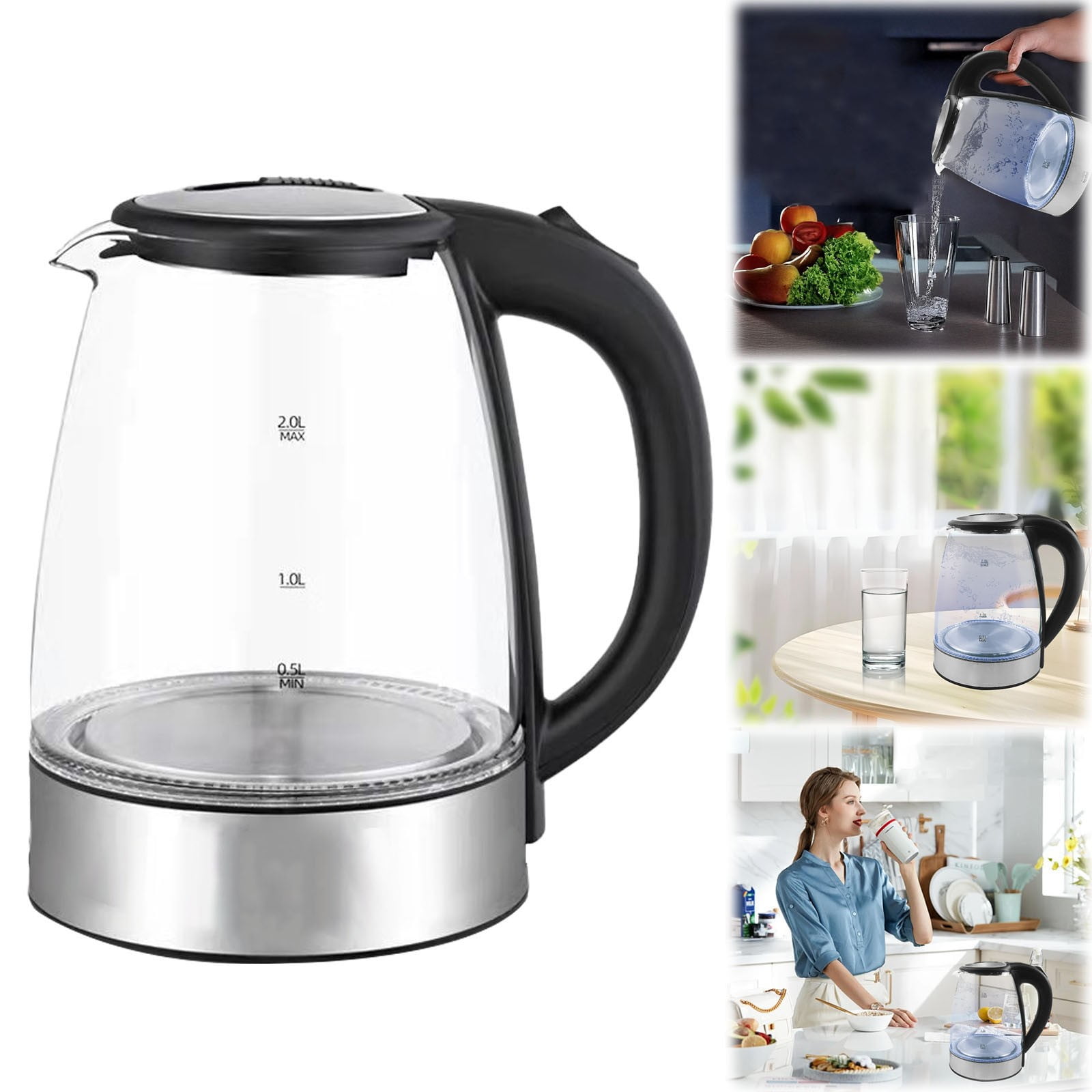 Relocy - 2.0L Glass Electric Kettle - 1500W Fast Boil with Auto Shut ...