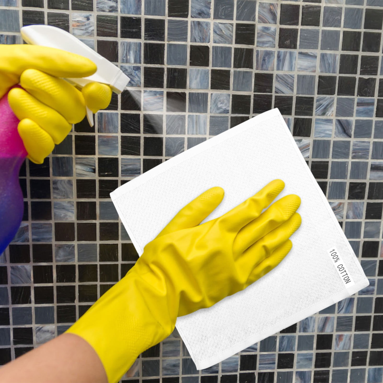 Relocy Cotton Checkered Waffle Yarn-Dyed Kitchen Cleaning Dish Cloth Rag Towel Scouring Pad Tea ...