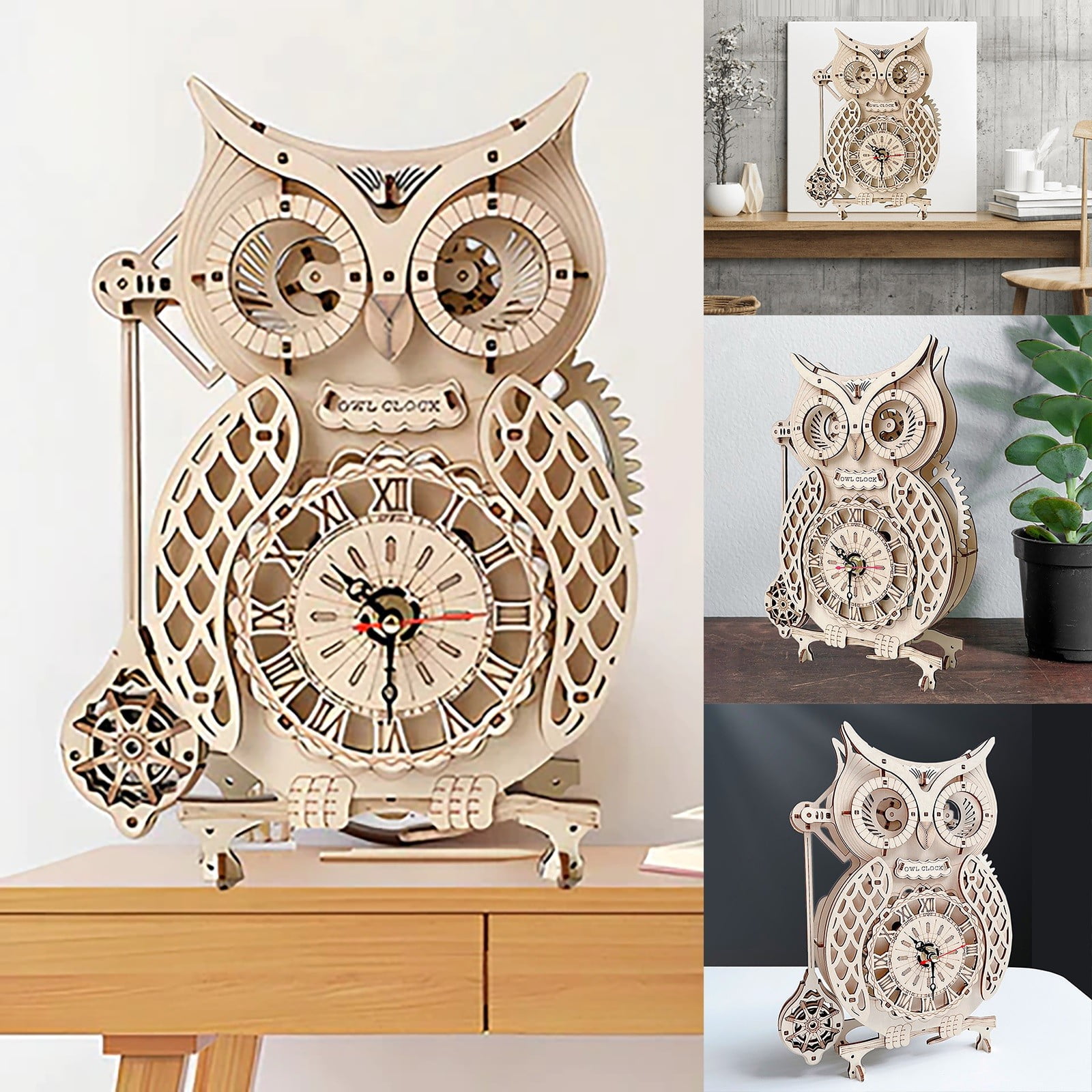 Relocy Crazy Clearance Owl Table Clock, 3D Wooden Puzzle Owl Clock DIY ...