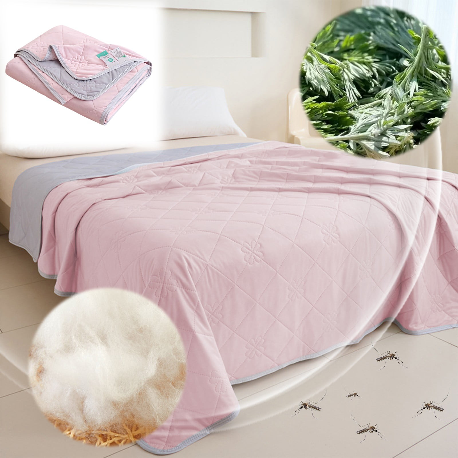 Relocy Light Pink Ice Silk Mugwort Summer Cool Quilt Air Conditioning Quilt Gc Four Pieces ...