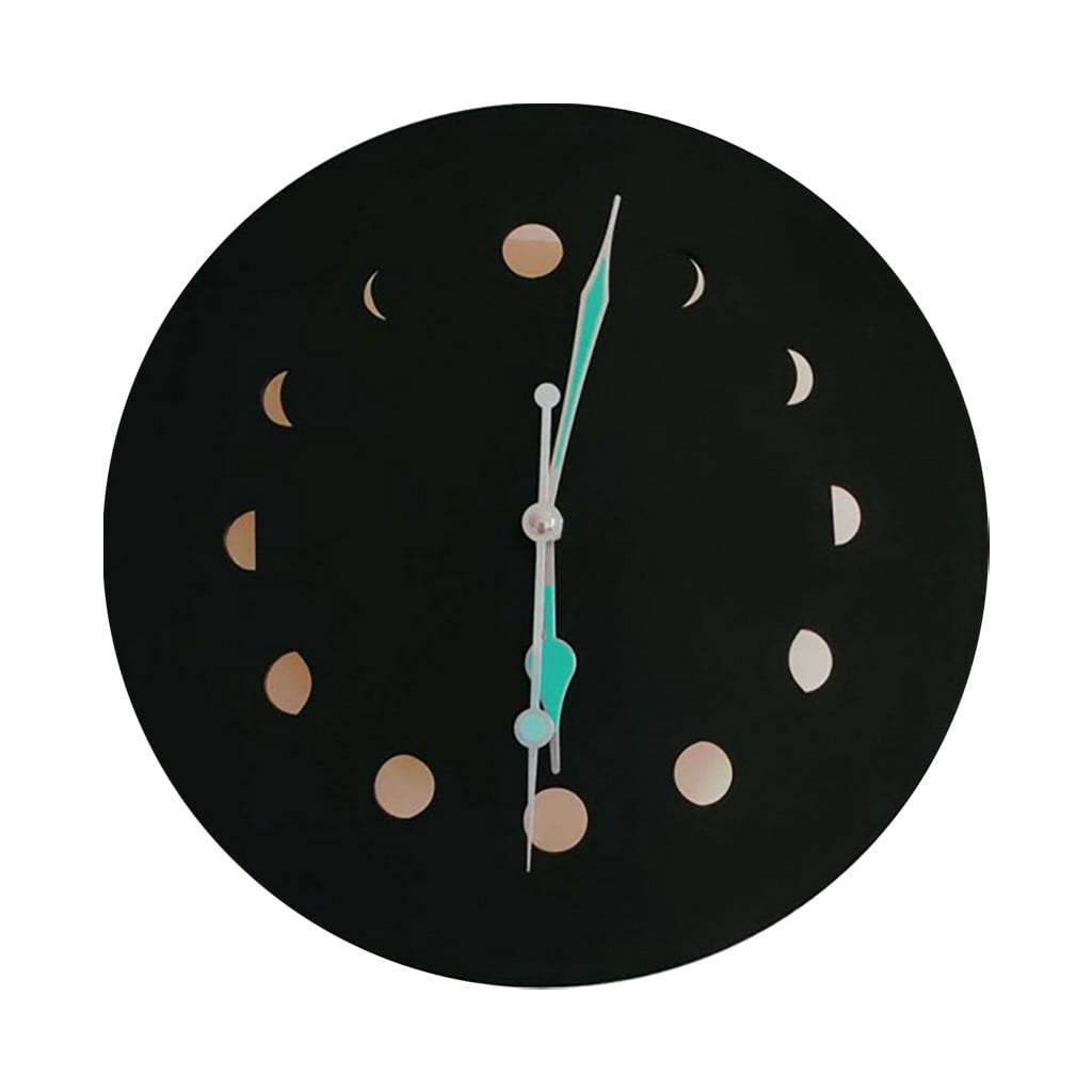 Relocy Moon Phase Wall Clock Luminous Wall Clock Wooden Moon Wall Clock ...