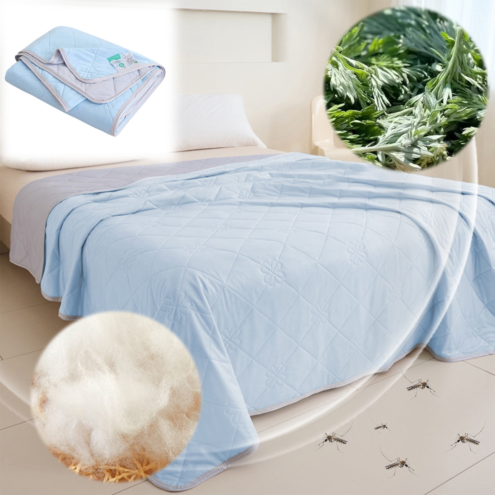Relocy Sky Blue Ice Silk Mugwort Summer Cool Quilt Air Conditioning ...