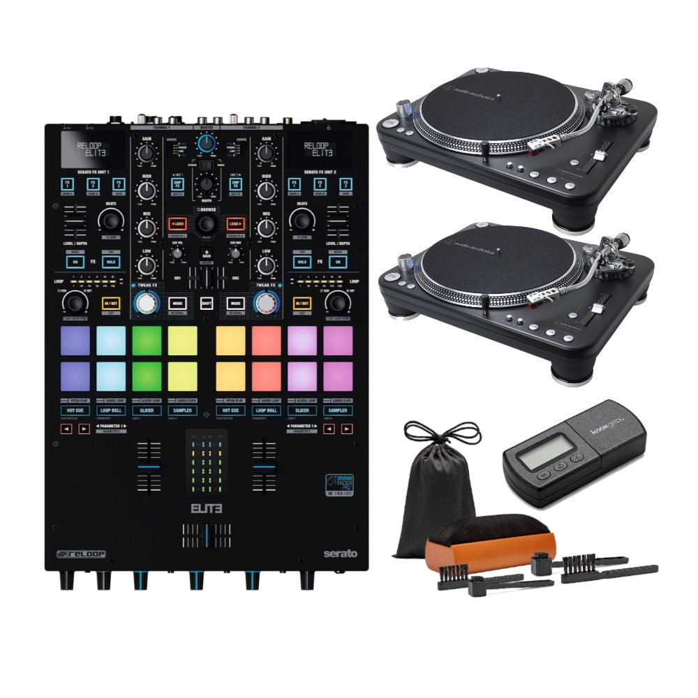 Reloop Elite Mixer Serato Bundle with Turntable (Pair) and Record Care ...