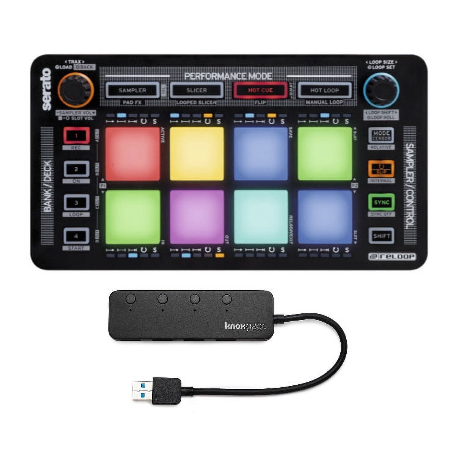 Reloop Neon USB Modular Pad Controller for Serato DJ Bundle with 4-Port ...