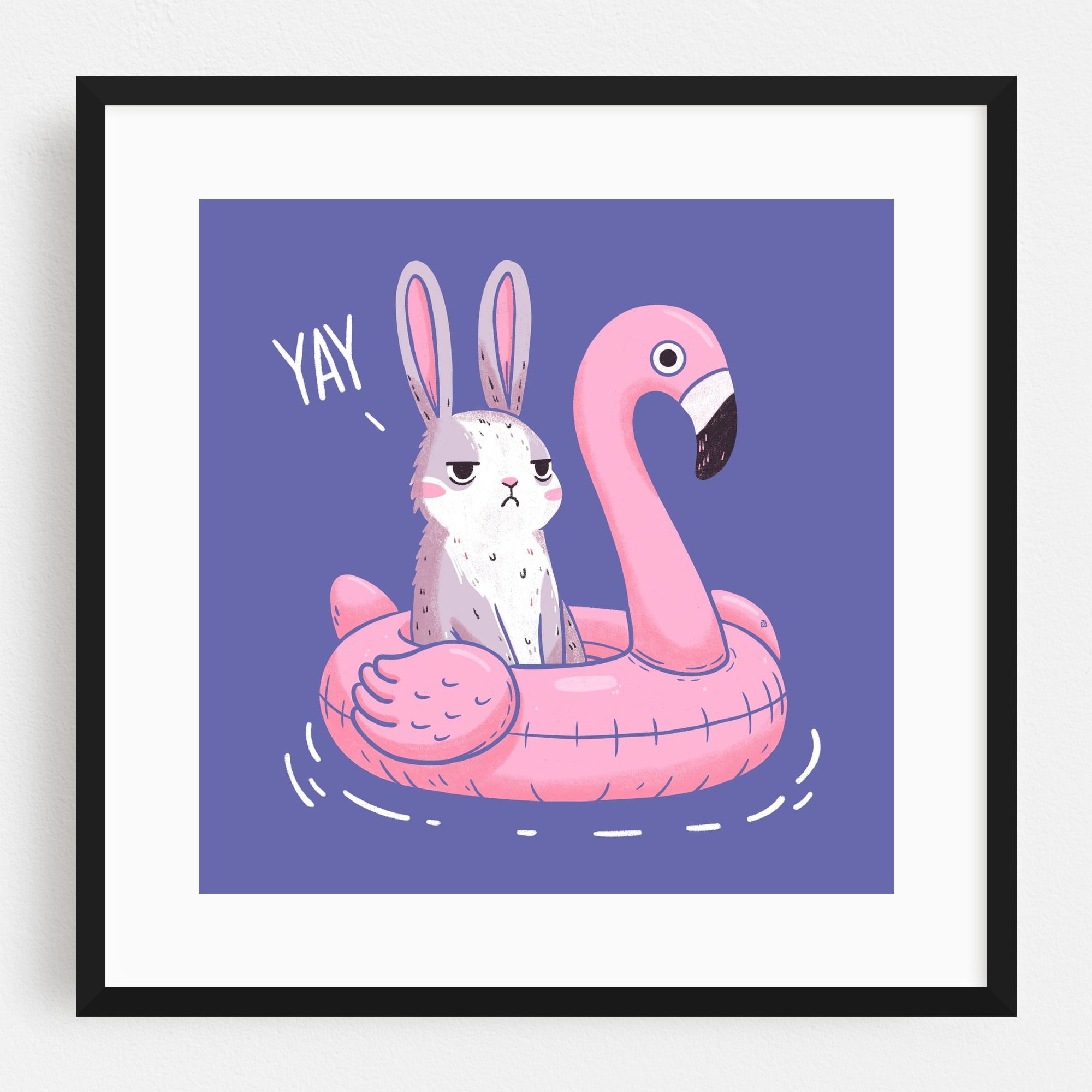 Reluctant Bunny Summer – Grumpy Rabbit on Flamingo Float - Drawing ...