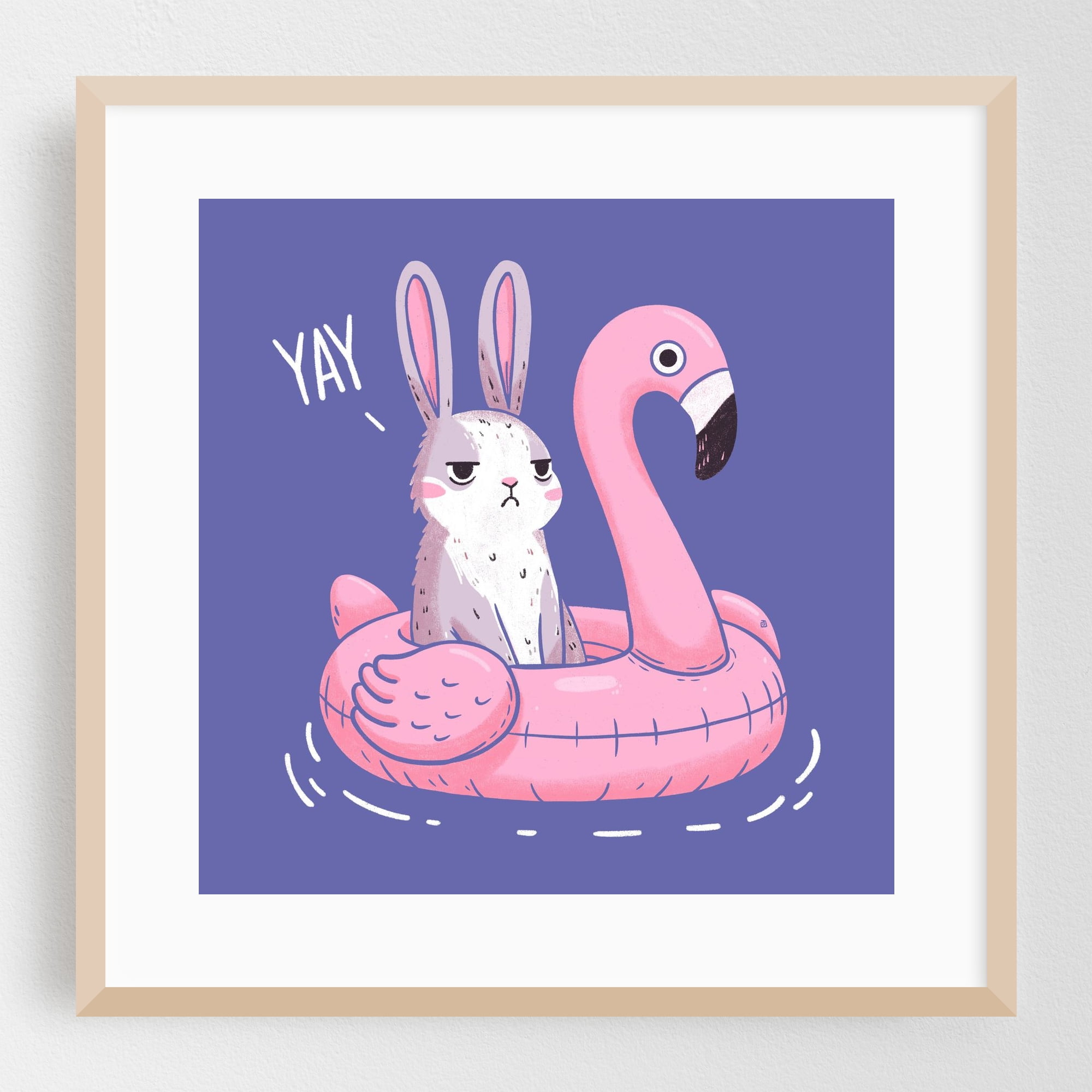 Reluctant Bunny Summer – Grumpy Rabbit on Flamingo Float - Drawing ...