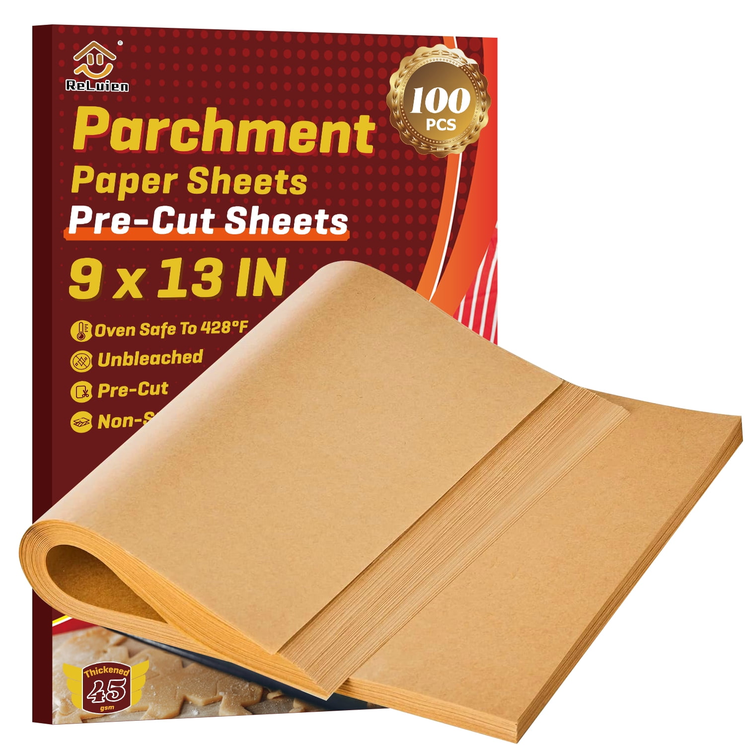 Reluien 100Pcs 9x13 inches Heavy Duty Parchment Paper Sheets for Baking ...