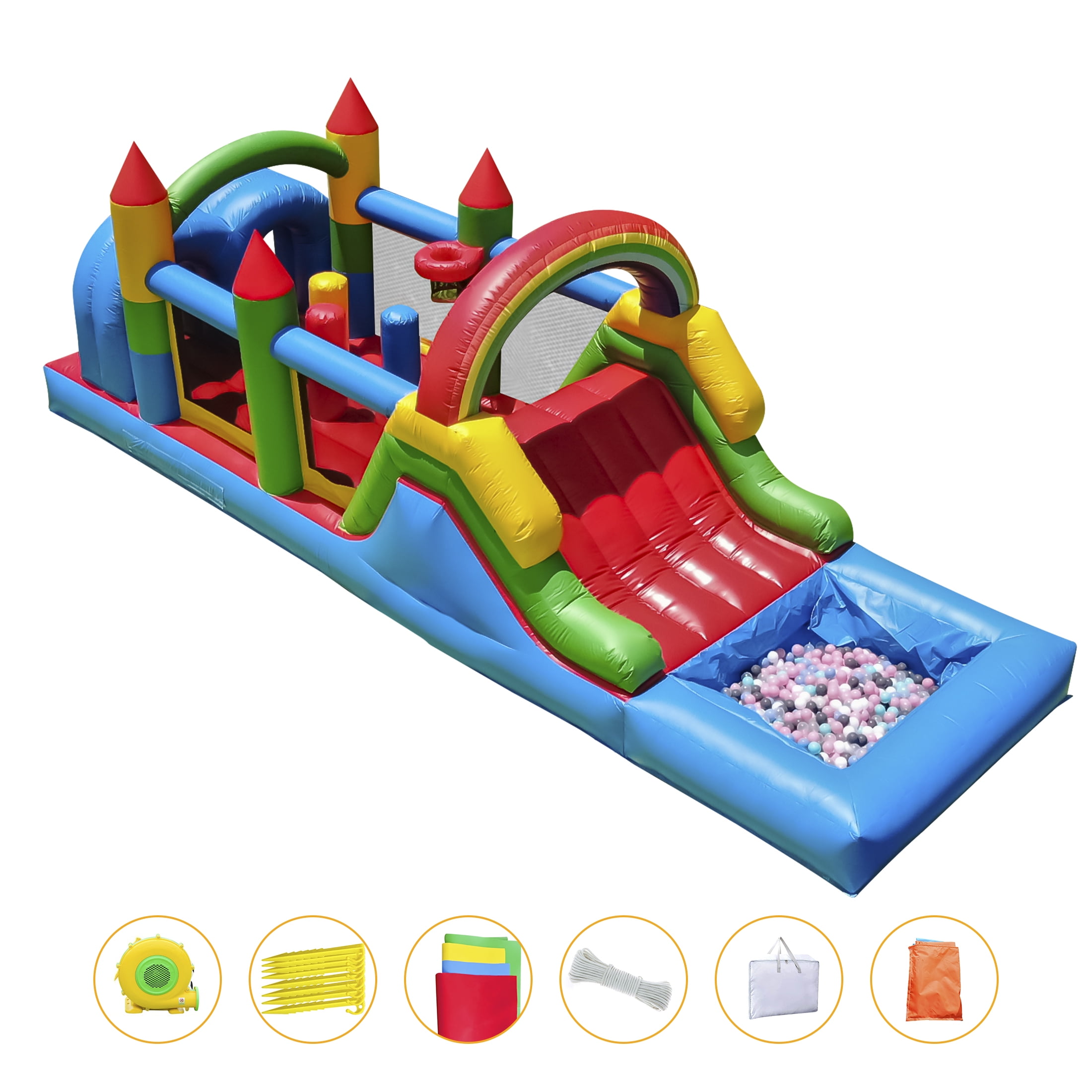 Relunch PVC Inflatable Obstacle Bounce Castle for Ages 3-15, 25ft ...