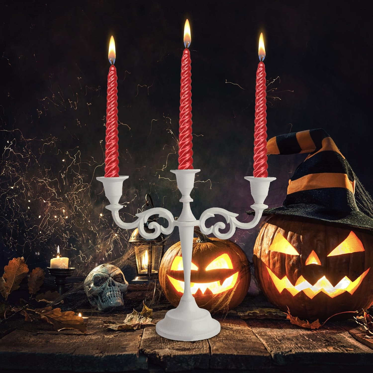 Rely+ Glossy White Metal 3-Arm Candelabra Taper Candle Holder ...