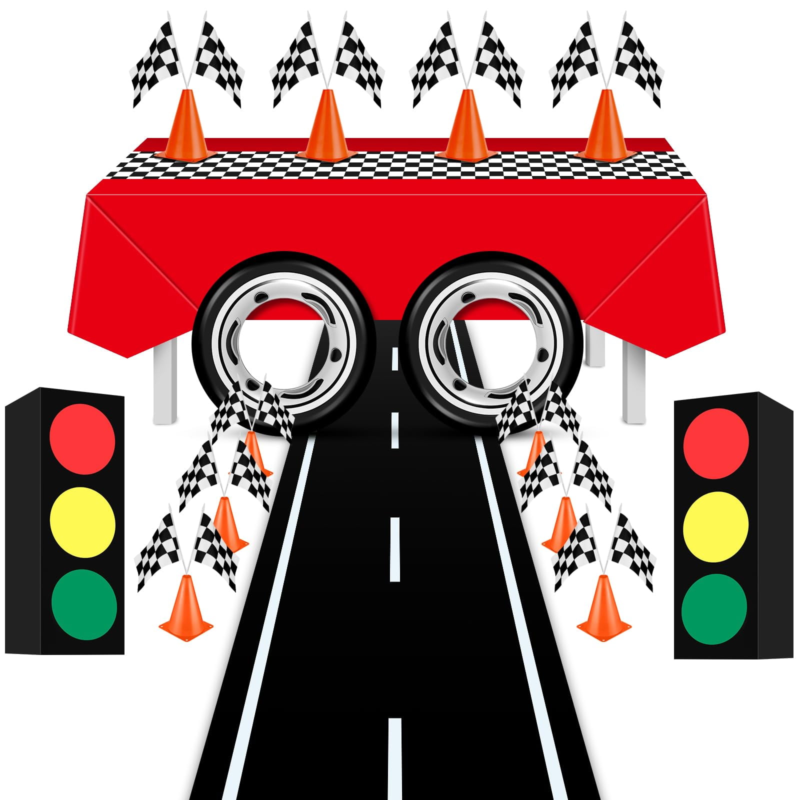 Remagr 31 Pcs Race Car Party Decoration Supplies - Flag Checkered ...