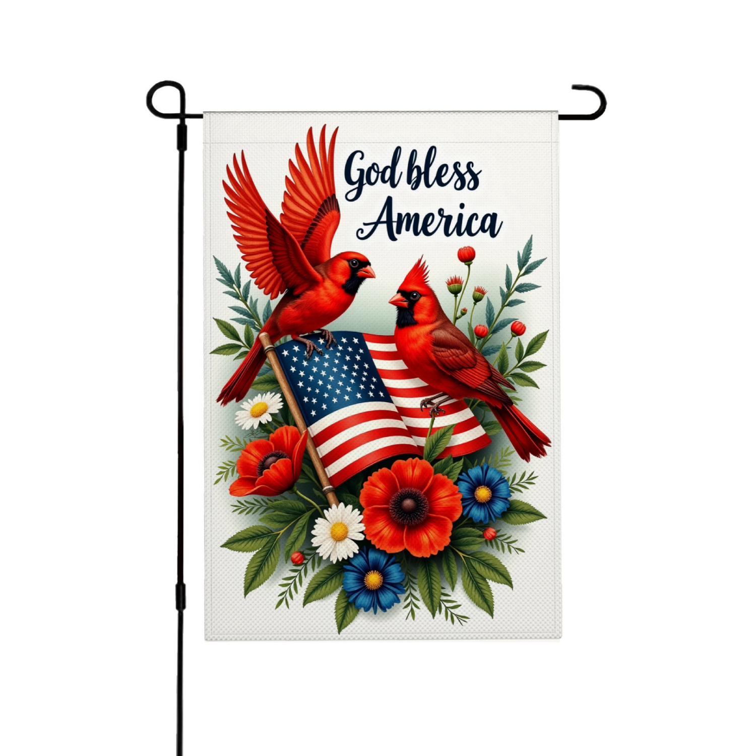 Remain Unique Cardinal Birds with American Flag and Flowers Linen ...