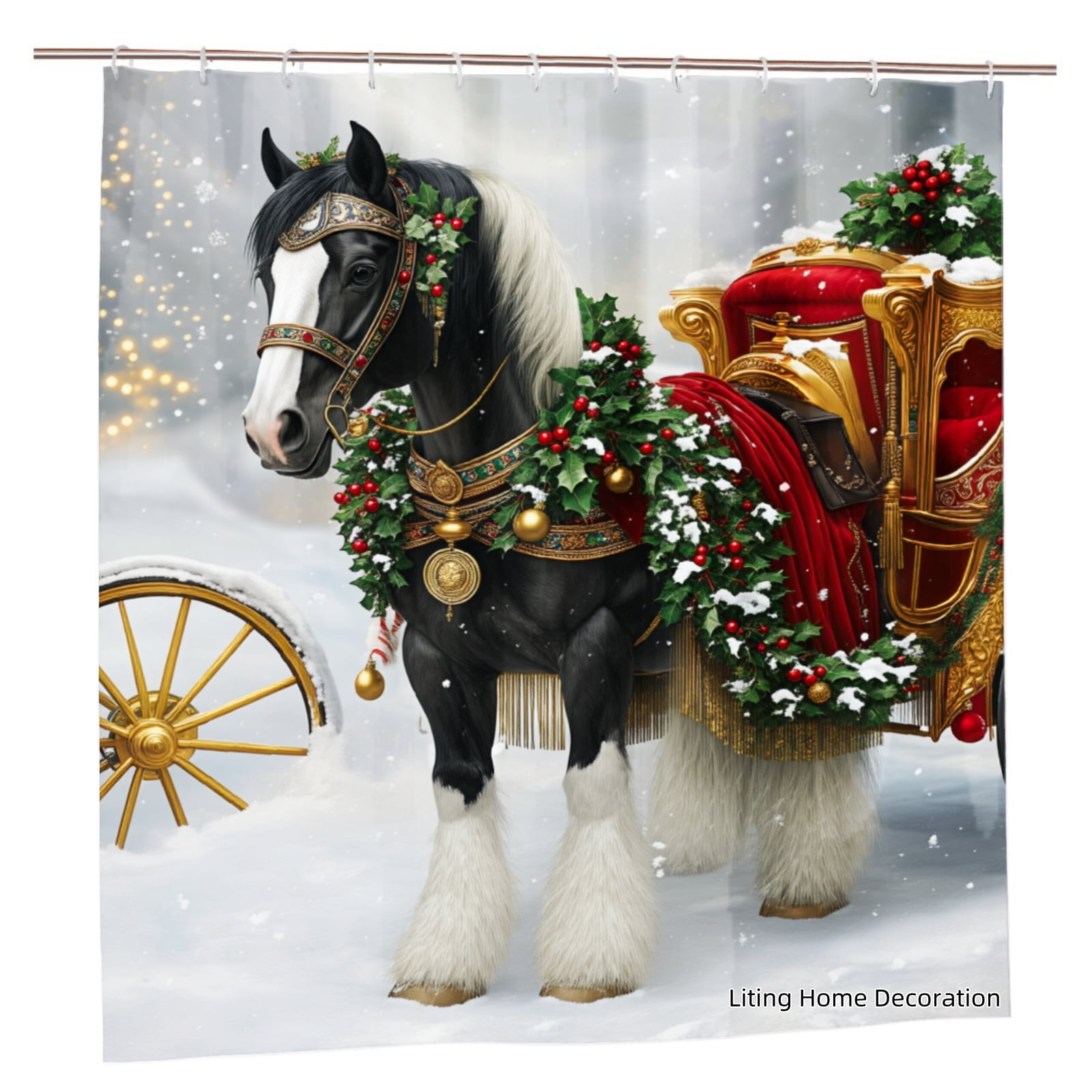 Remain Unique Christmas Horse Sleigh Polyester Shower Curtain for Home ...
