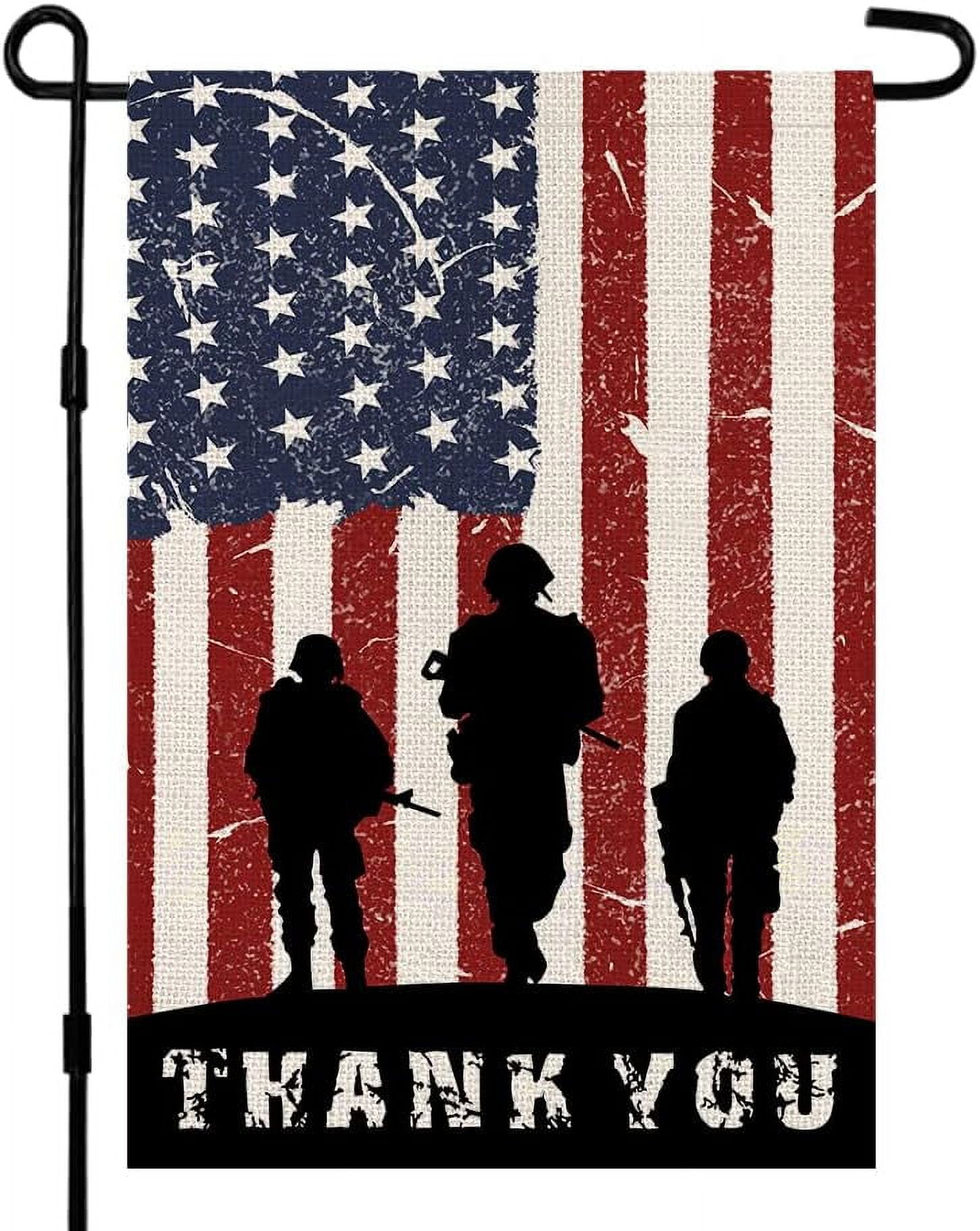 Remain Unique Patriotic American Soldier Thank You Linen Garden Flag ...
