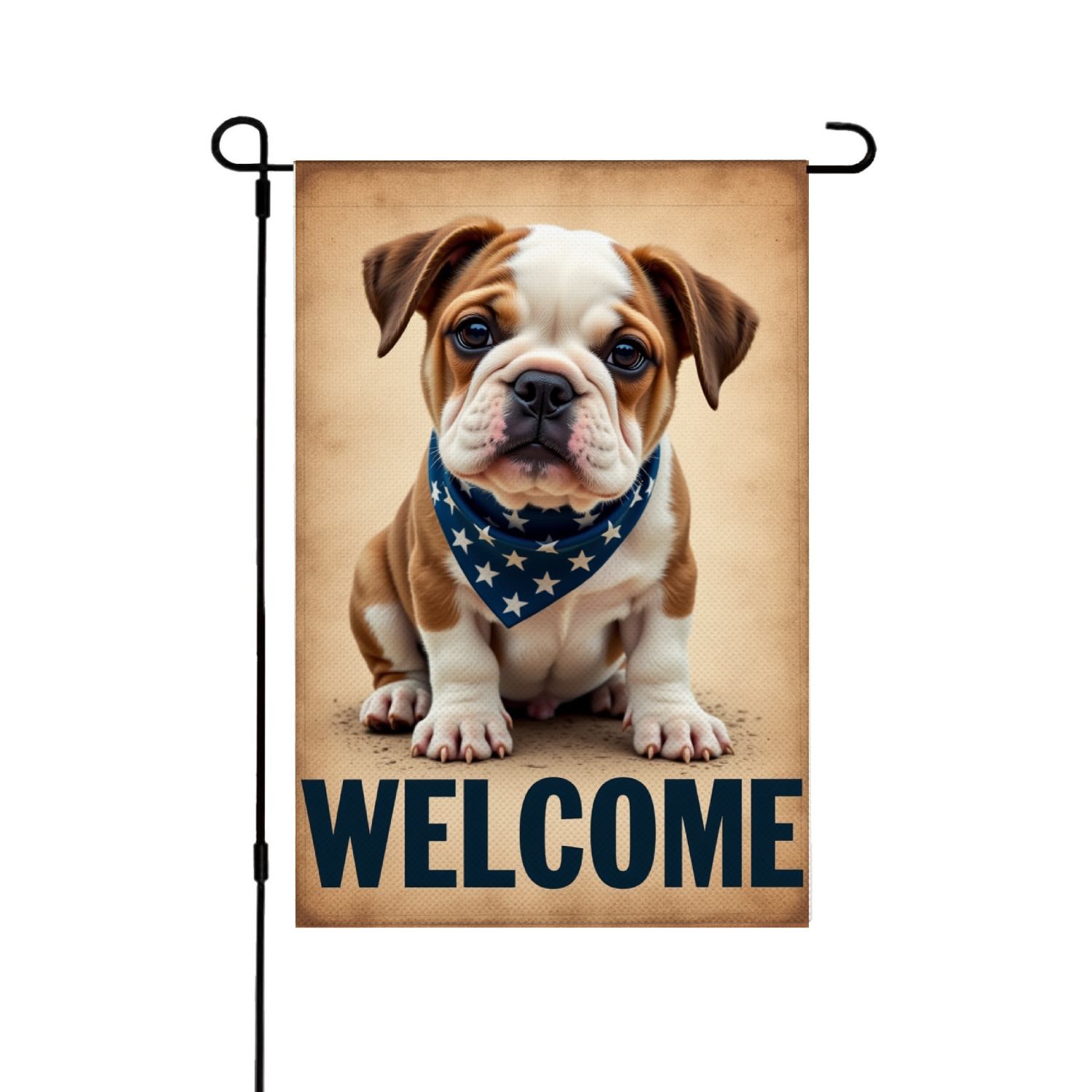 Remain Unique Welcome Bulldog Puppy with Bandana Linen Garden Flag for ...
