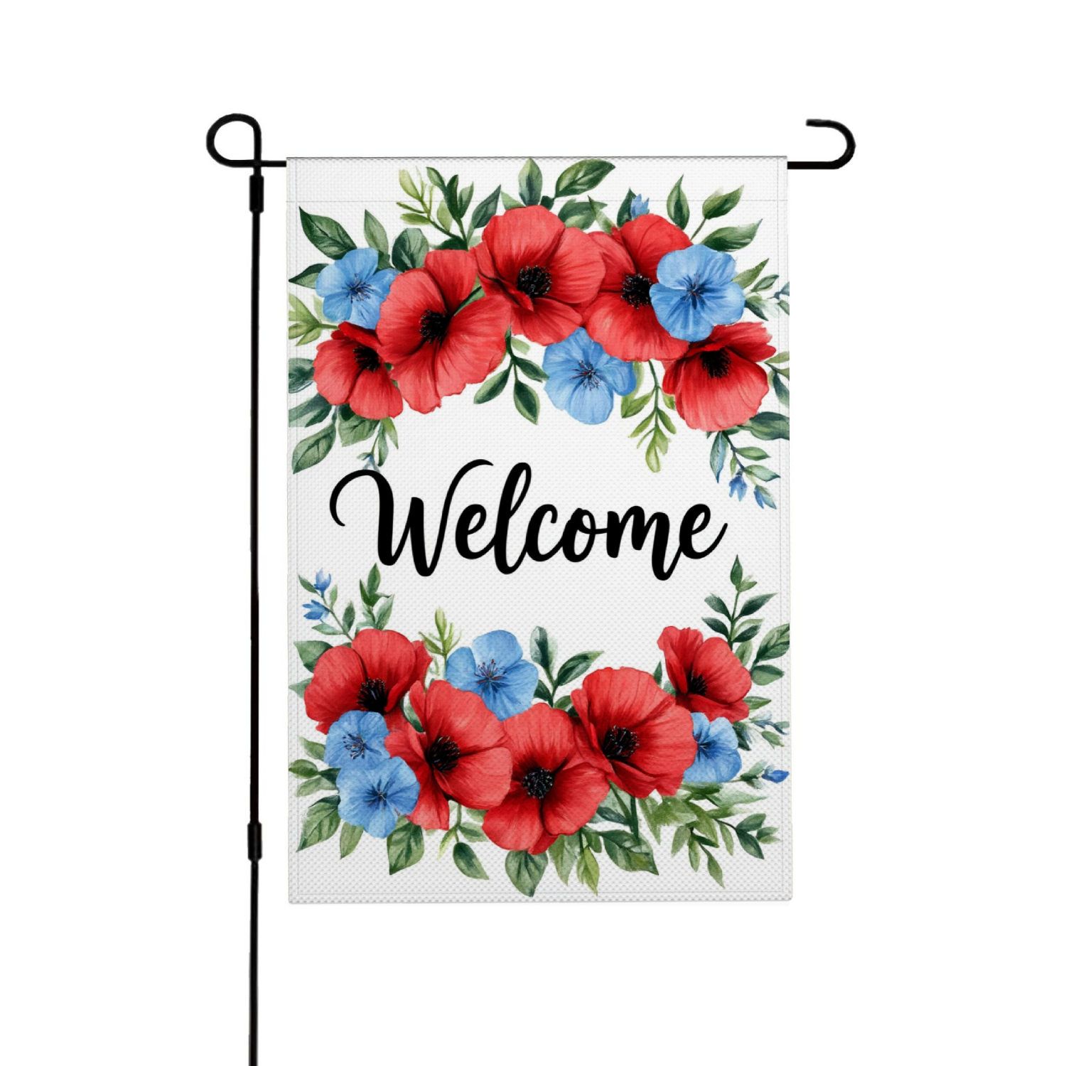 Remain Unique Welcome Floral Wreath Linen Garden Flag for 4th of July ...