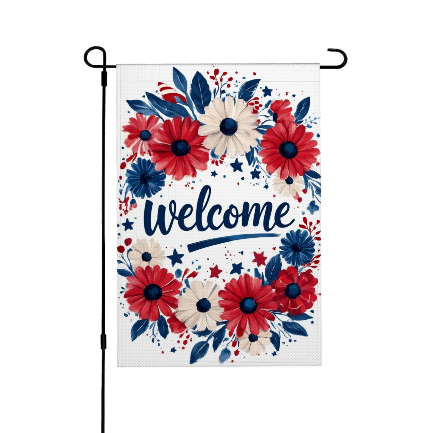 Remain Unique Welcome Patriotic Flowers Linen Garden Flag for 4th of ...
