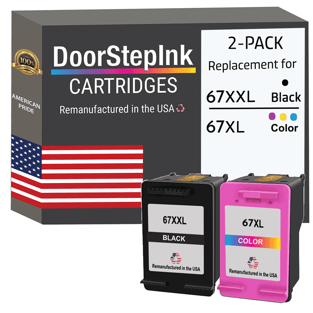 DoorStepInk 67XXL Black and 67XL Color Ink Cartridges Compatible for HP ...