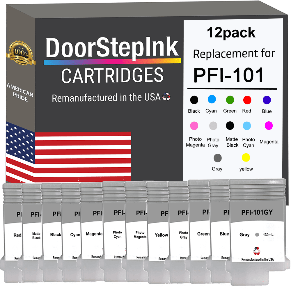 Remanufactured DoorStepInk Ink Cartridges for Canon PFI-101 130ML Black and Color (12Pack ...