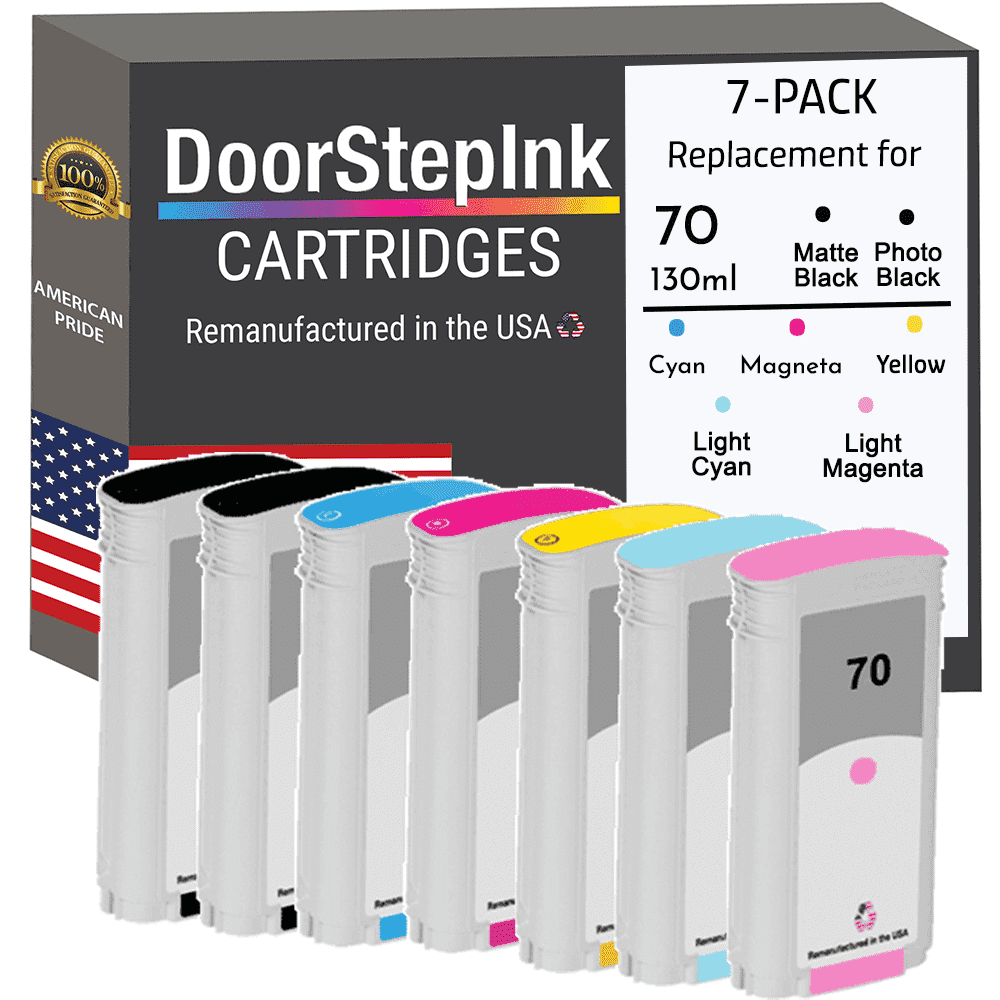DoorStepInk Ink Cartridges for HP 70 130ML (7-Pack) Compatible with HP DesignJet Printers ...