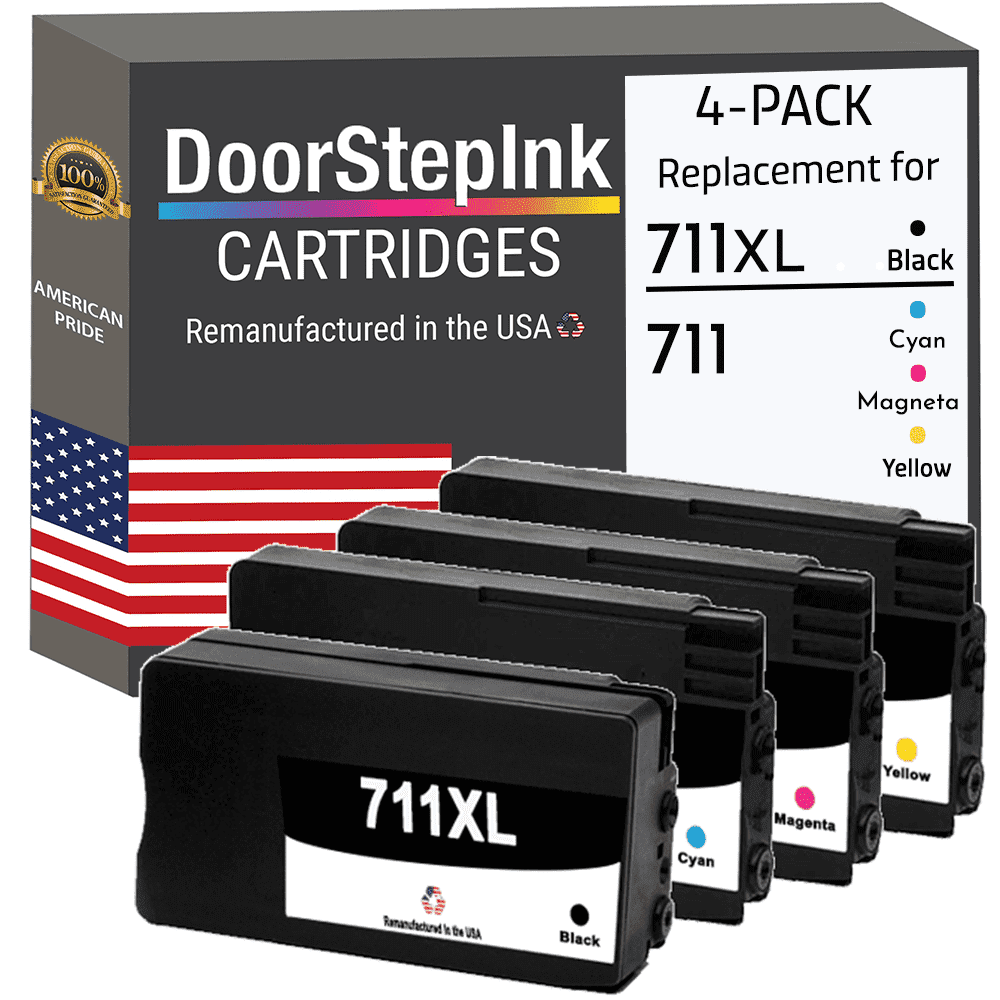 DoorStepInk Ink Cartridges for HP 711XL Black, Cyan, Magenta & Yellow (4-Pack) Compatible for HP ...