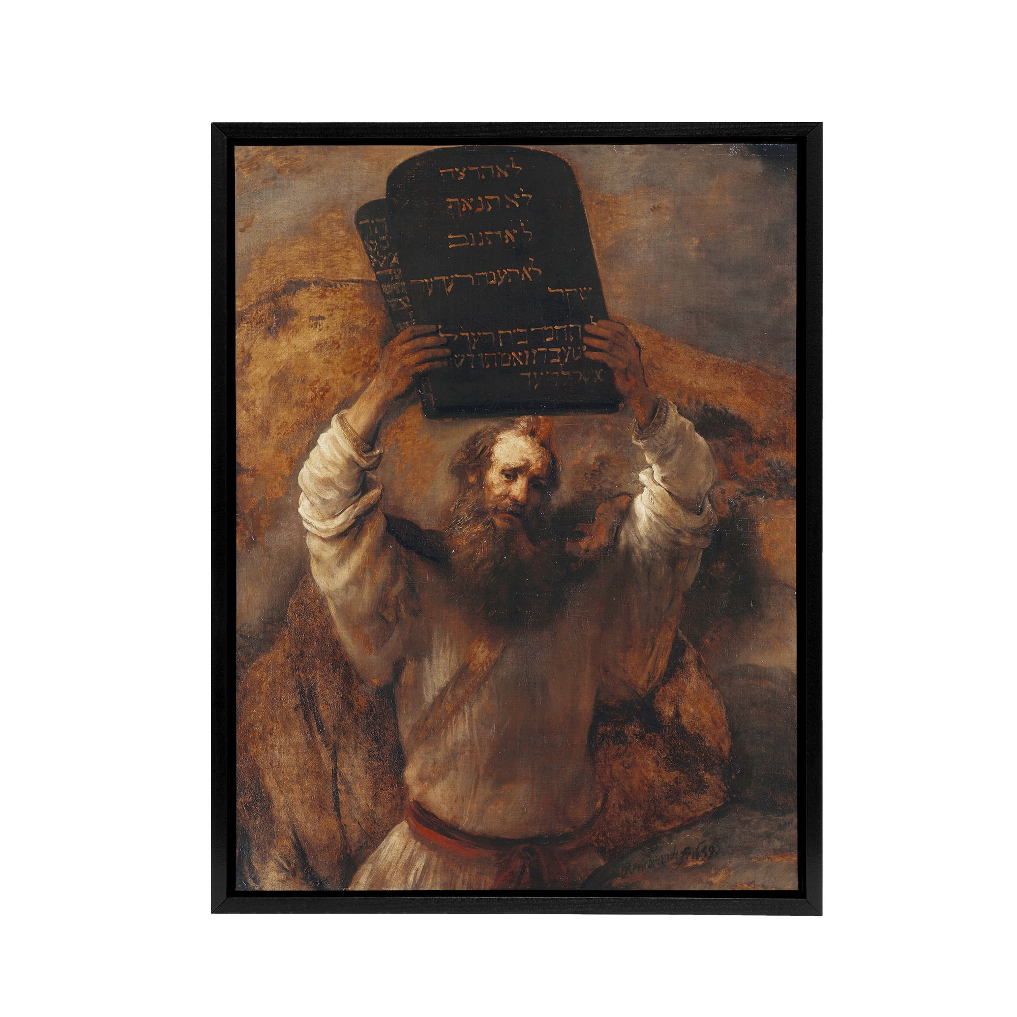 Rembrandt Moses With The Ten Commandments Black Framed Canvas Art Print ...