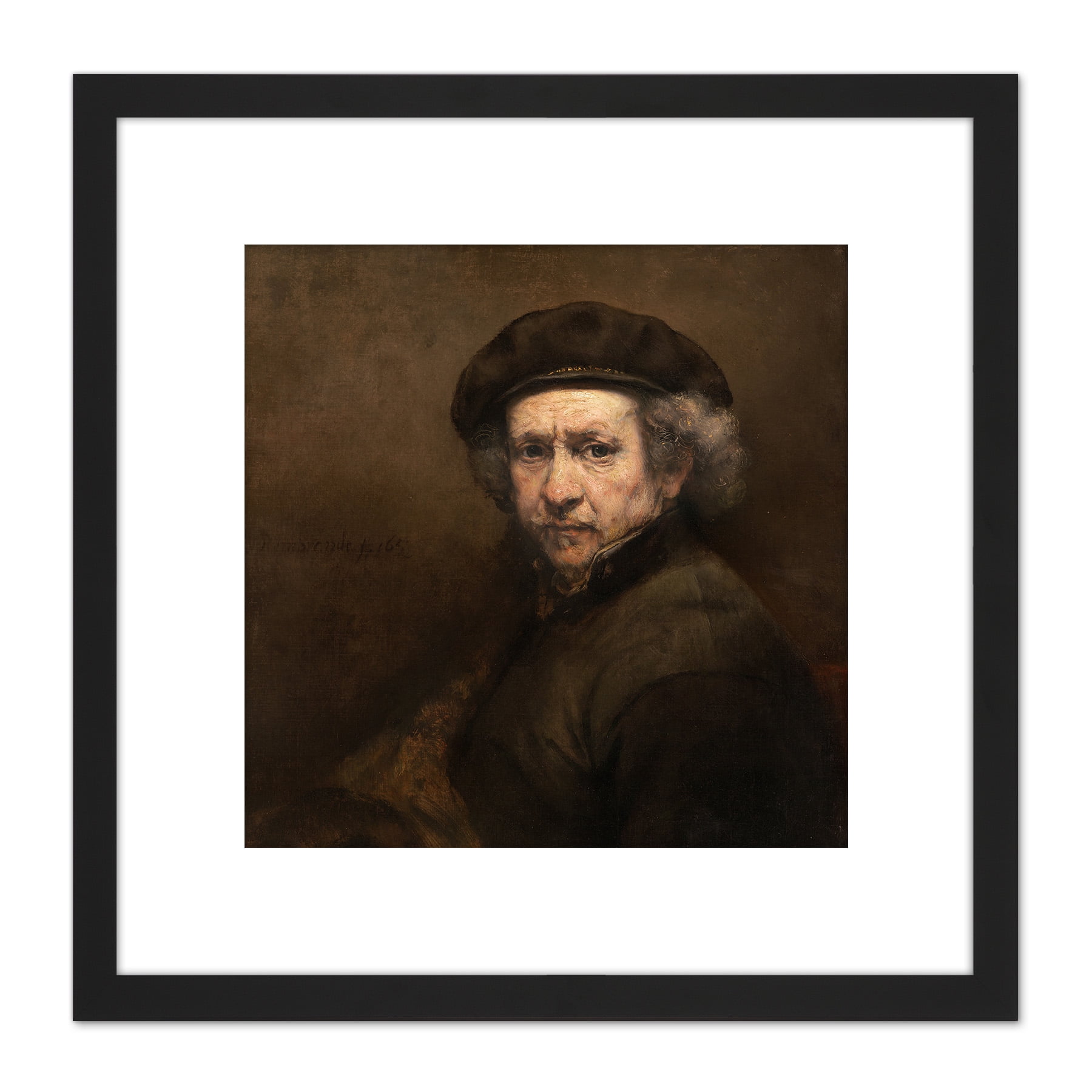 Rembrandt Self Portrait Cropped 8X8 Inch Square Wooden Framed Wall Art ...