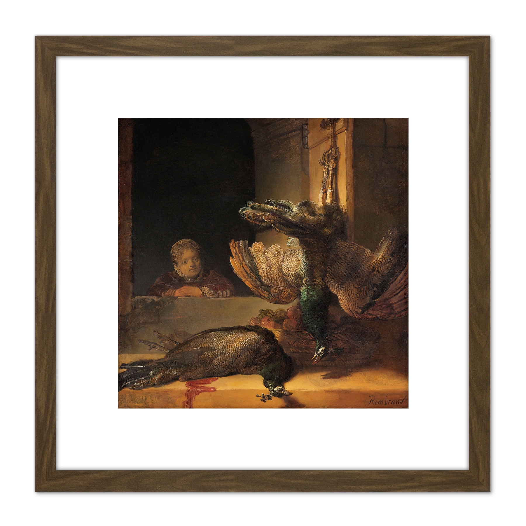 Rembrandt Still Life With Peacocks Painting 8X8 Inch Square Wooden ...