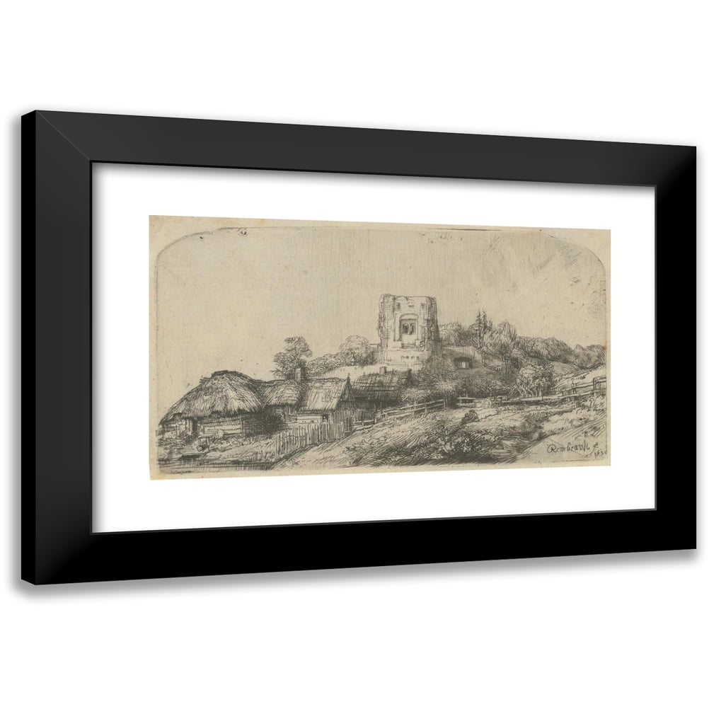 Rembrandt van Rijn 24x15 Black Modern Framed Museum Art Print Titled - Landscape with a Square ...