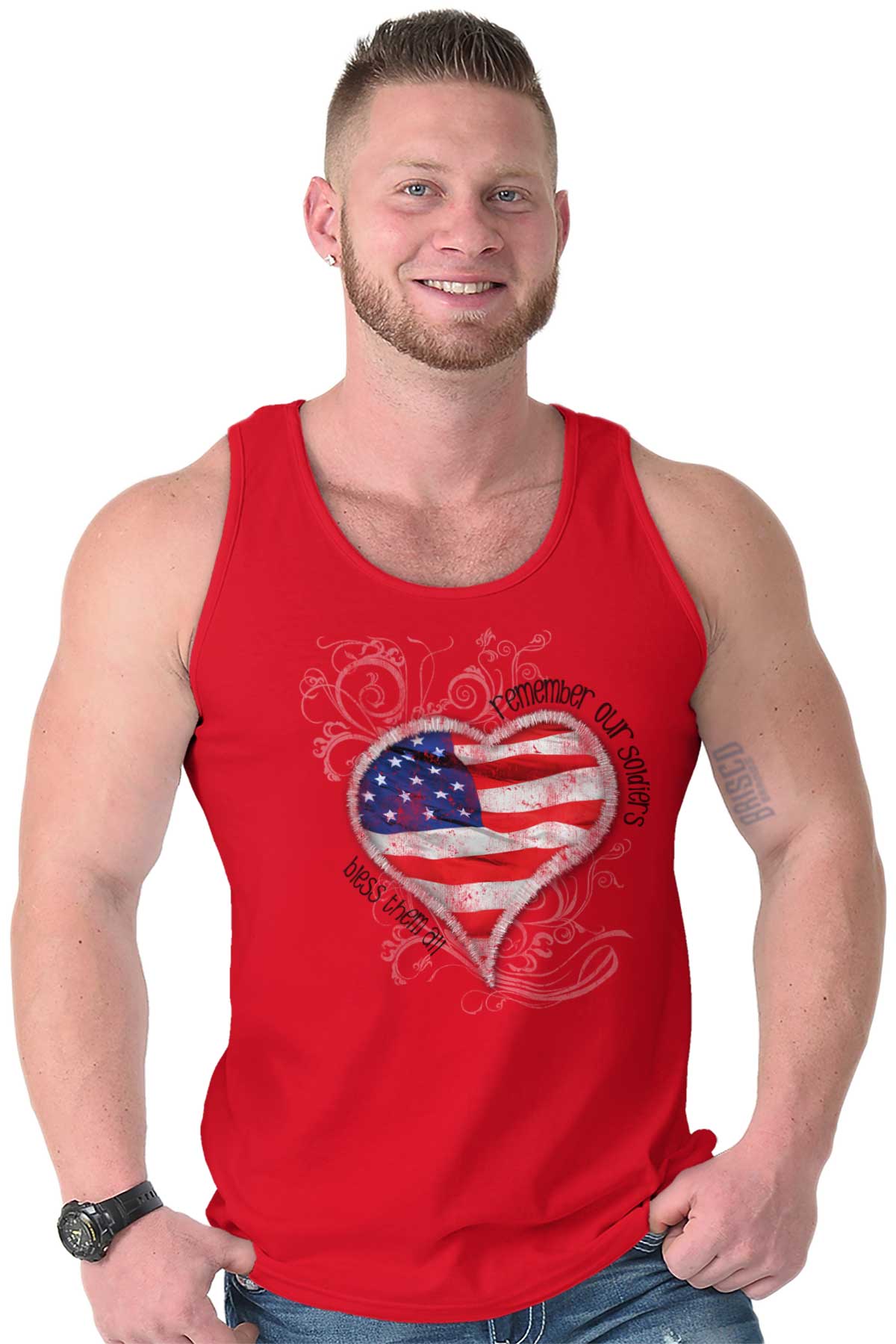 Remember Our Soldiers USA Flag Heart Tank Top Tee Shirt Women Brisco ...