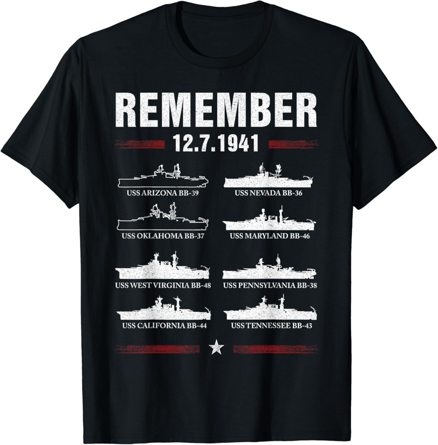 Remember Pearl Harbor Memorial Day December 7th 1941 WWII T-Shirt ...