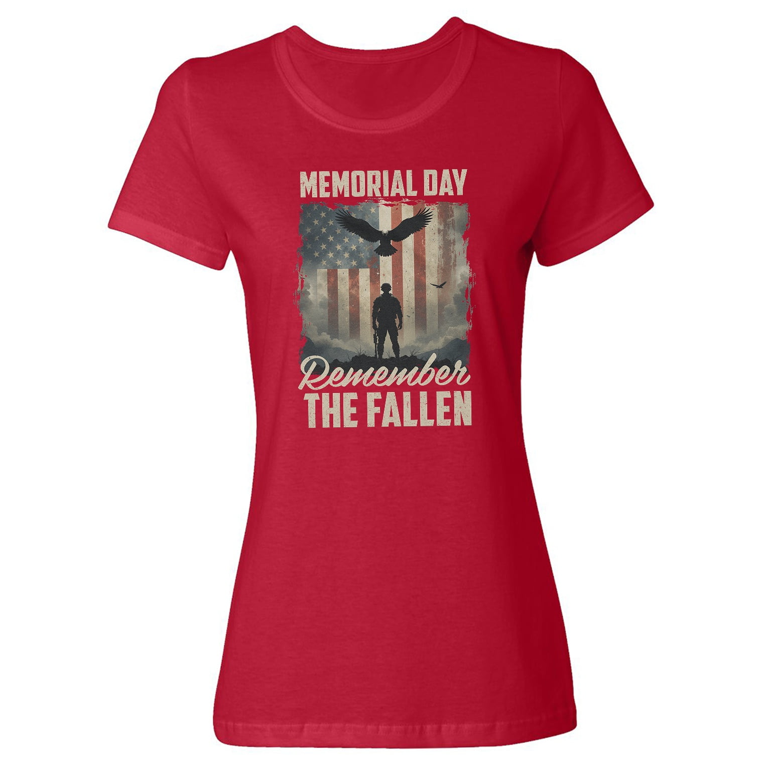 Remember The Fallen - Soldier and Eagle Memorial Day Ladies' Crewneck T-Shirt (Red, Large ...