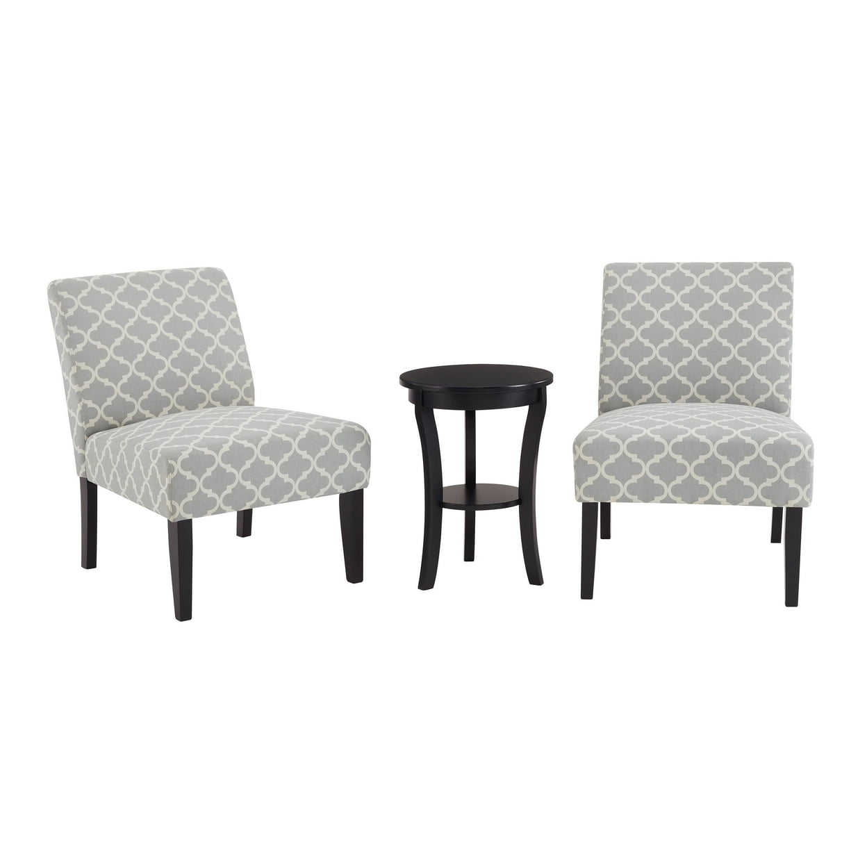 Remi 3 Piece Seating Set, 2 Chairs, Trellis Print, Gray Fabric ...