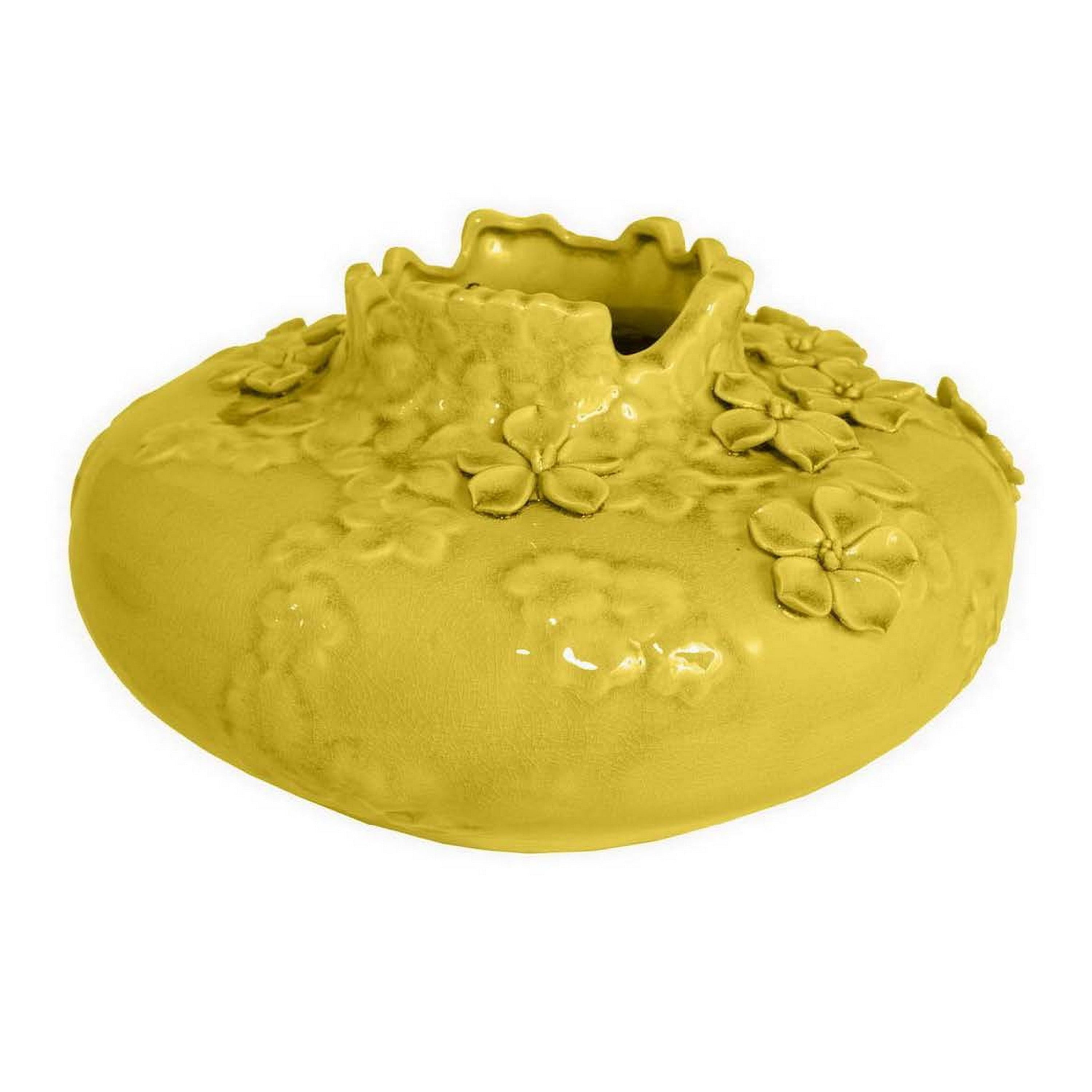 Remi Flower Vase, Decorative Yellow Ceramic w Floral Motifs, 12 Inch ...