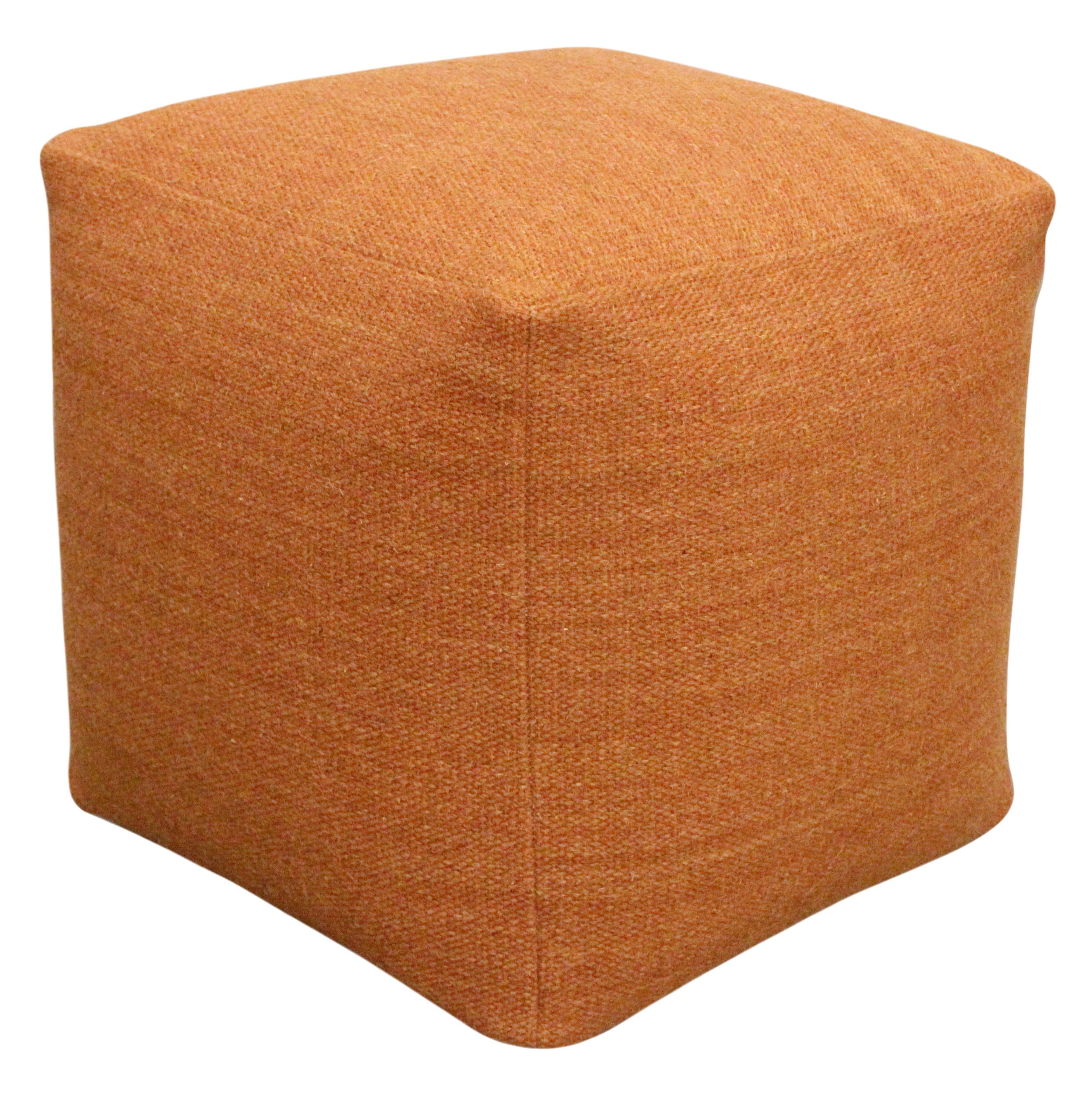 Remi Pouf in Handwoven Contemporary Orange Wool - Walmart.com