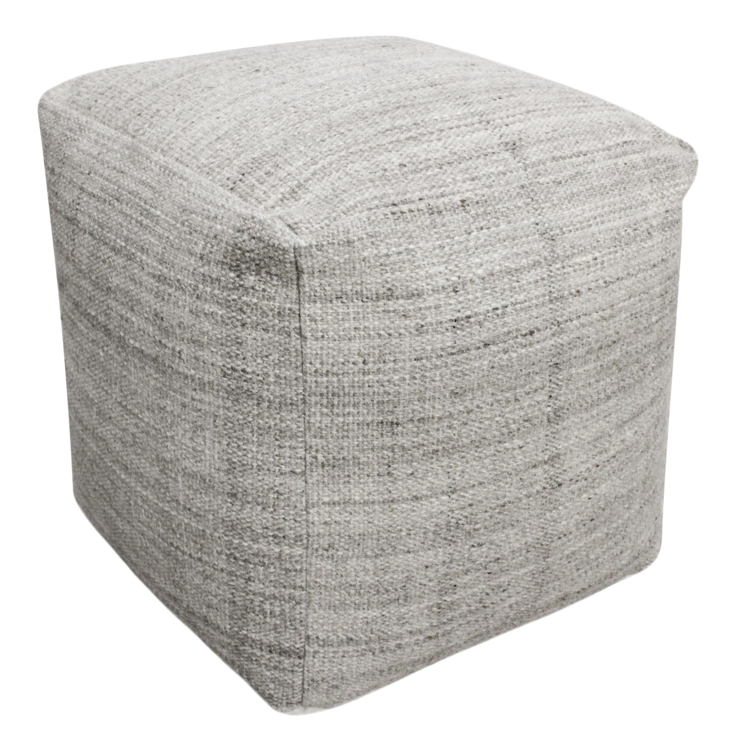 Remi Pouf in Handwoven Contemporary Salt and Pepper Gray Wool - Walmart.com