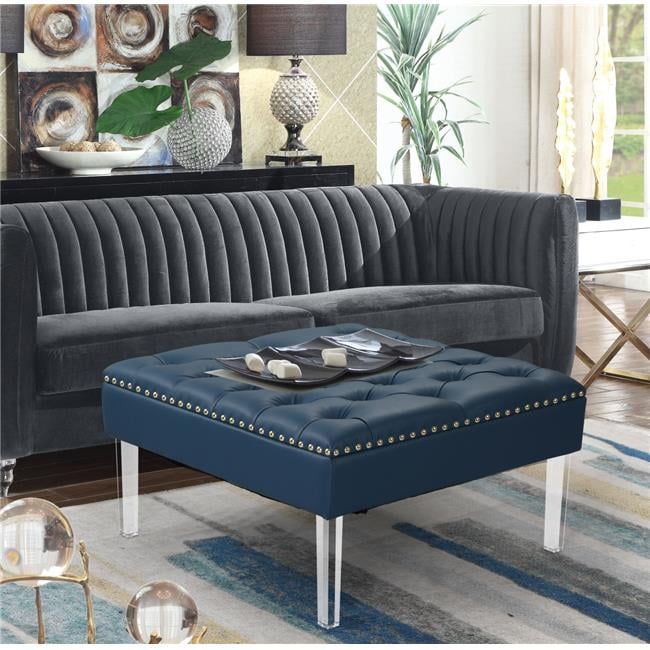 Remi Square Ottoman Center Table Button Tufted PU Leather Upholstered ...