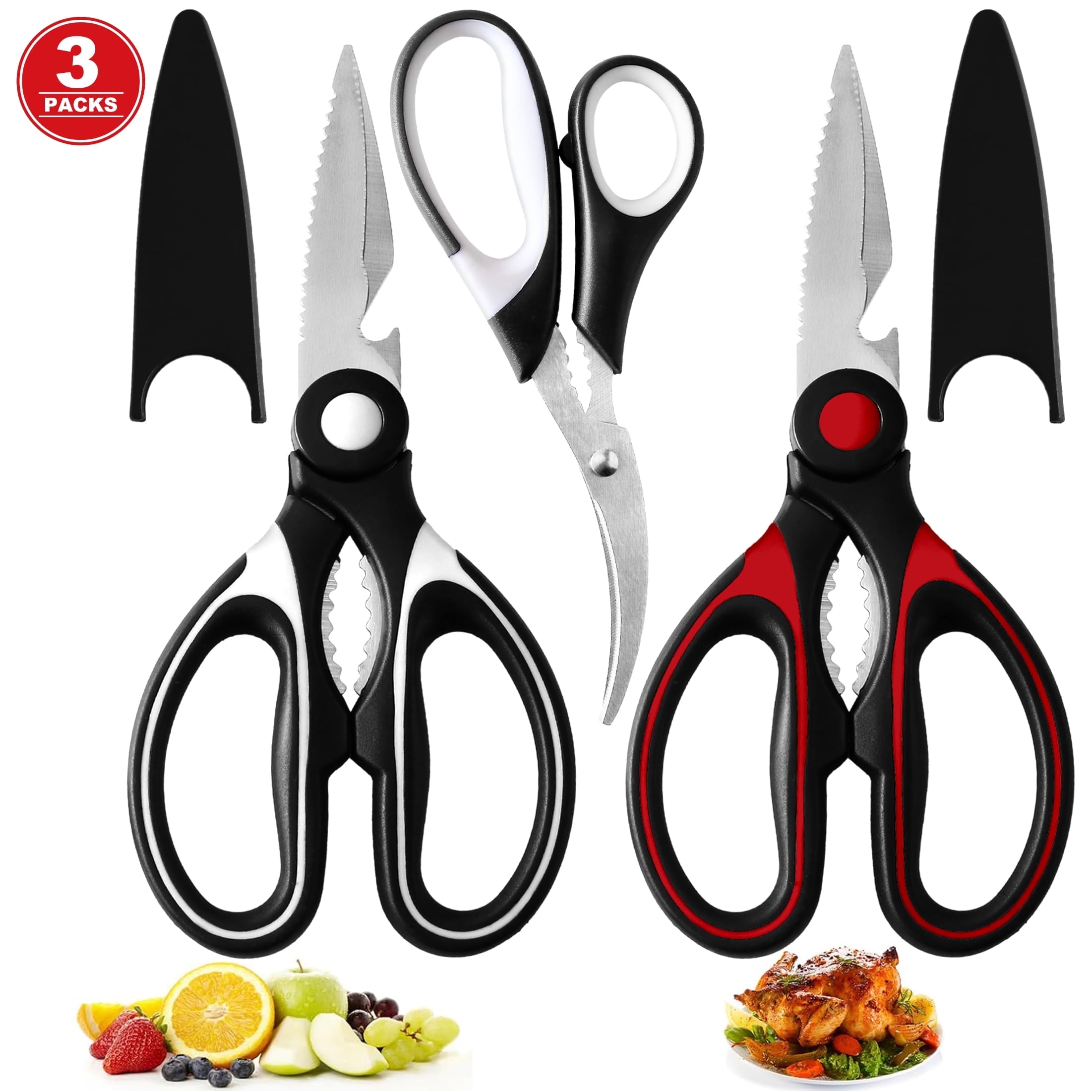 Remiawy 3 Pack Kitchen Scissors , Stainless Steel Kitchen Shears Heavy ...