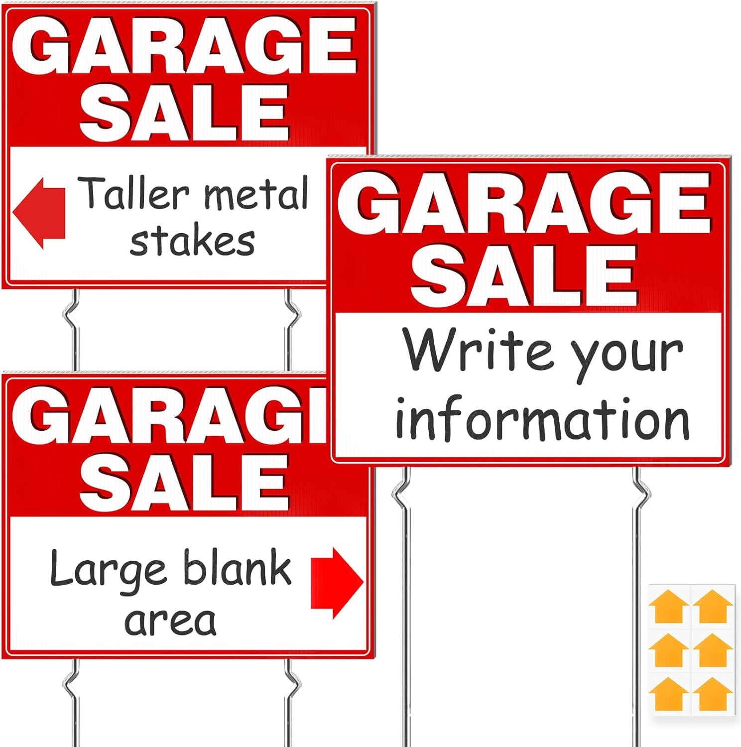 Remiawy Garage Sale Signs, 3 Pcs Yard Signs with Metal Stakes, 17x13 ...