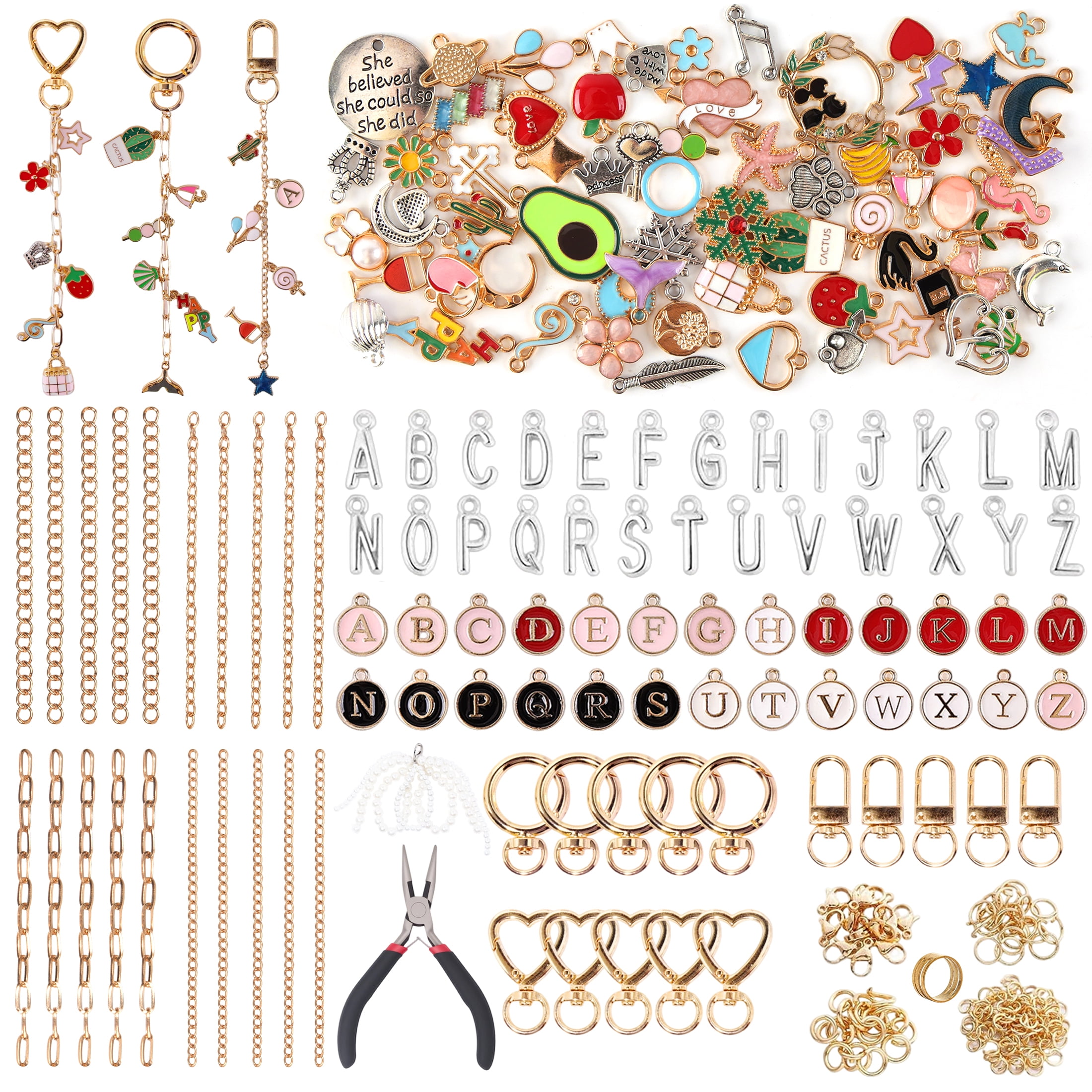 Remiawy Keychain Making Kit, 315 Pcs DIY Bag Charm Kit with Charms ...