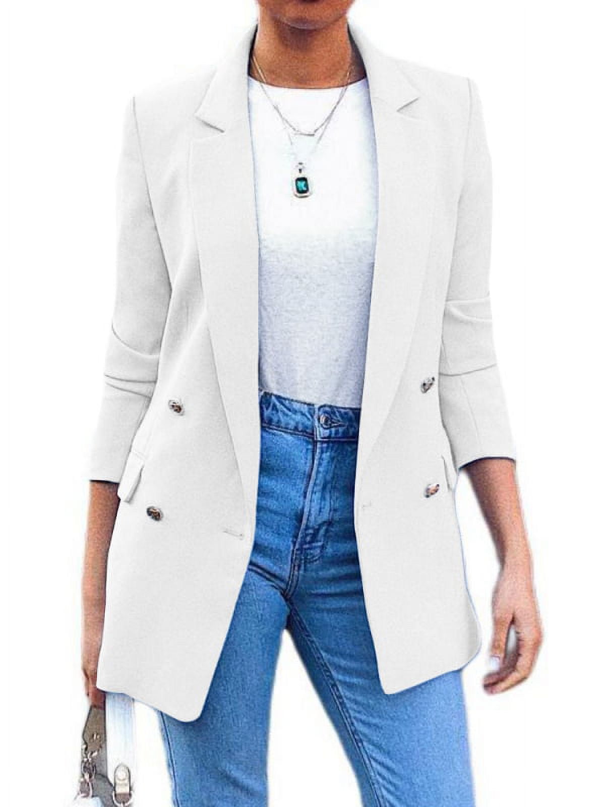 Remikst Women’s Double Breasted Lapel Collar Padded Shoulder Blazers ...