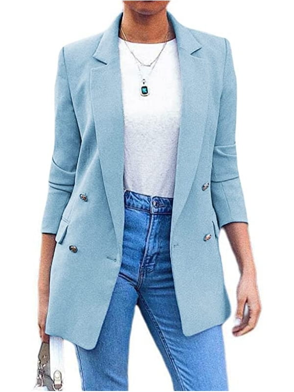 Remikst Women’s Double Breasted Lapel Collar Padded Shoulder Blazers ...
