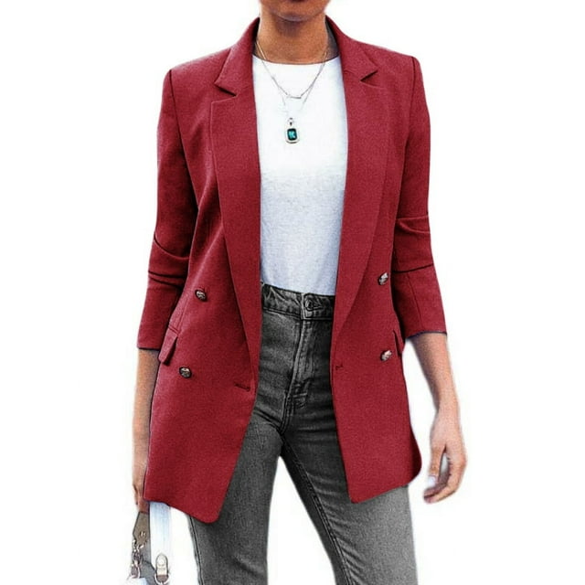 Remikst Women’s Double Breasted Lapel Collar Padded Shoulder Blazers ...