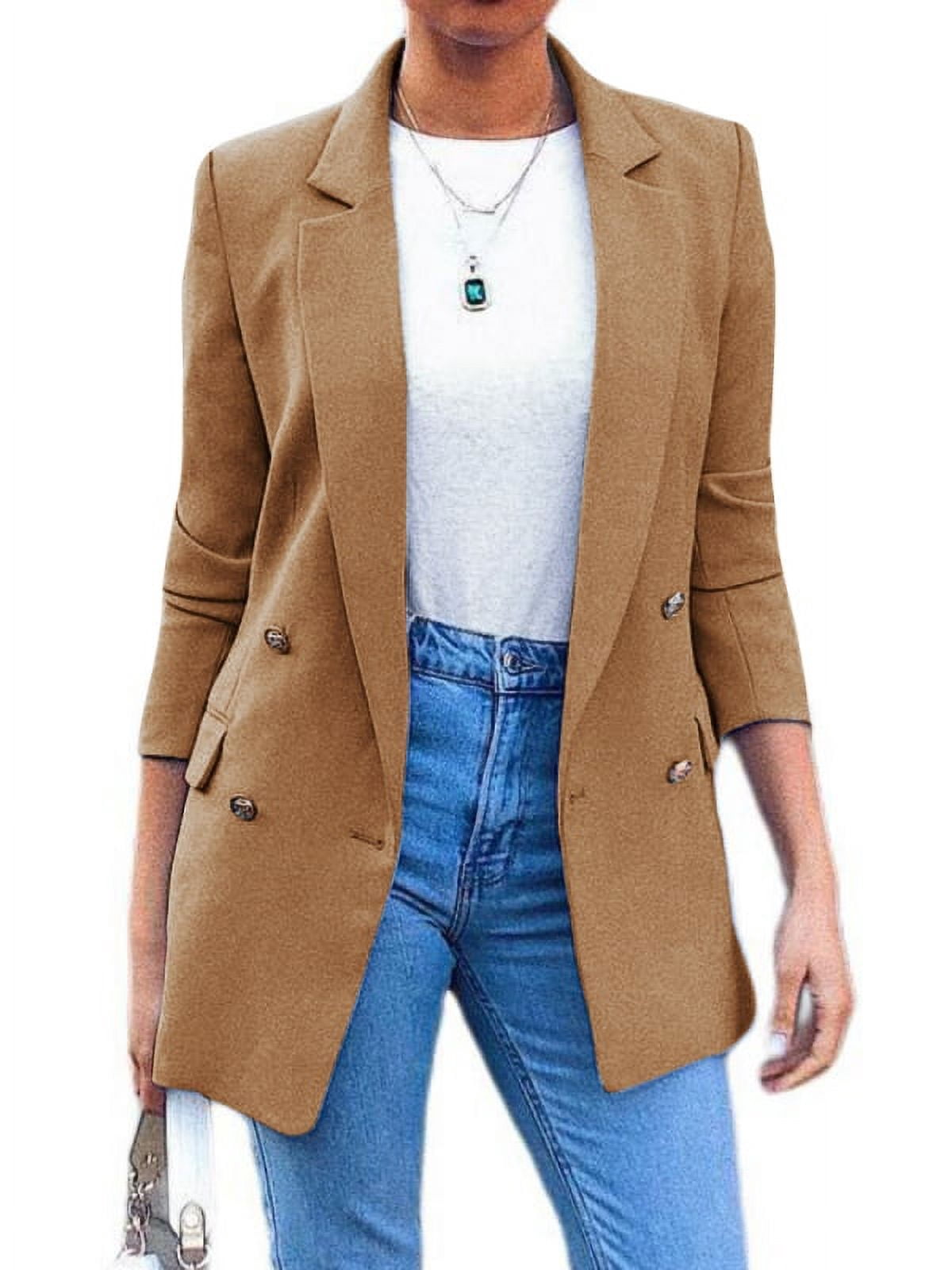Remikst Women’s Double Breasted Lapel Collar Padded Shoulder Blazers ...