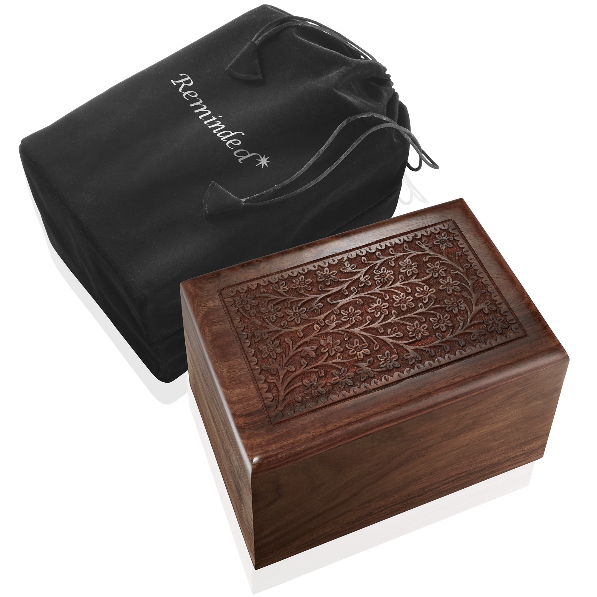 Reminded Rosewood Hand-Carved Floral Urn Box Cremation Memorial with ...