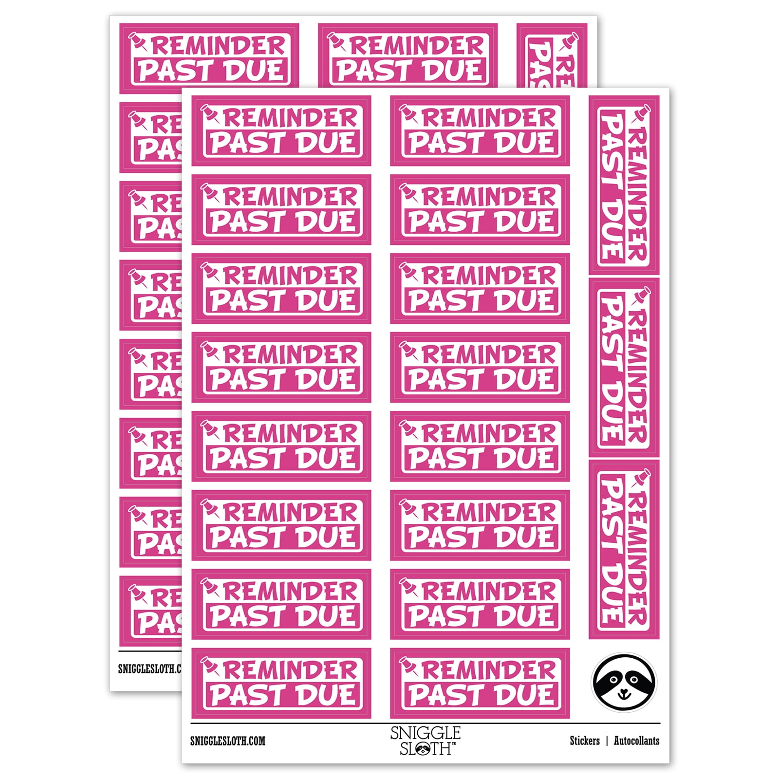 Reminder Past Due Push Pin Payment Sticker Set - Hot Pink - Gloss ...